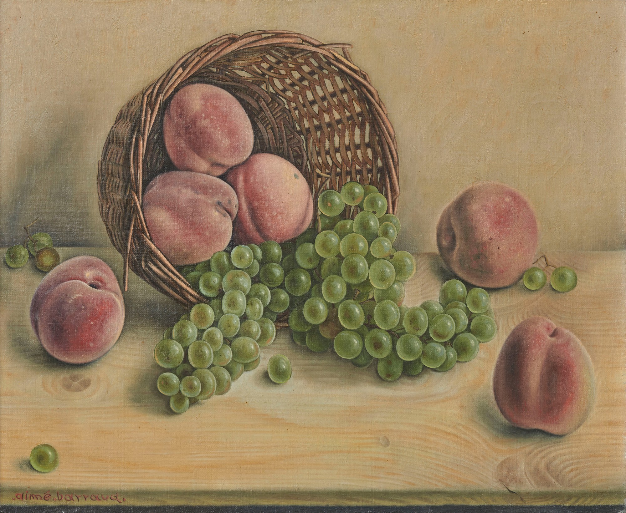Stillleben mit Pfirsichen, Trauben und Korb | Modern & Contemporary ...