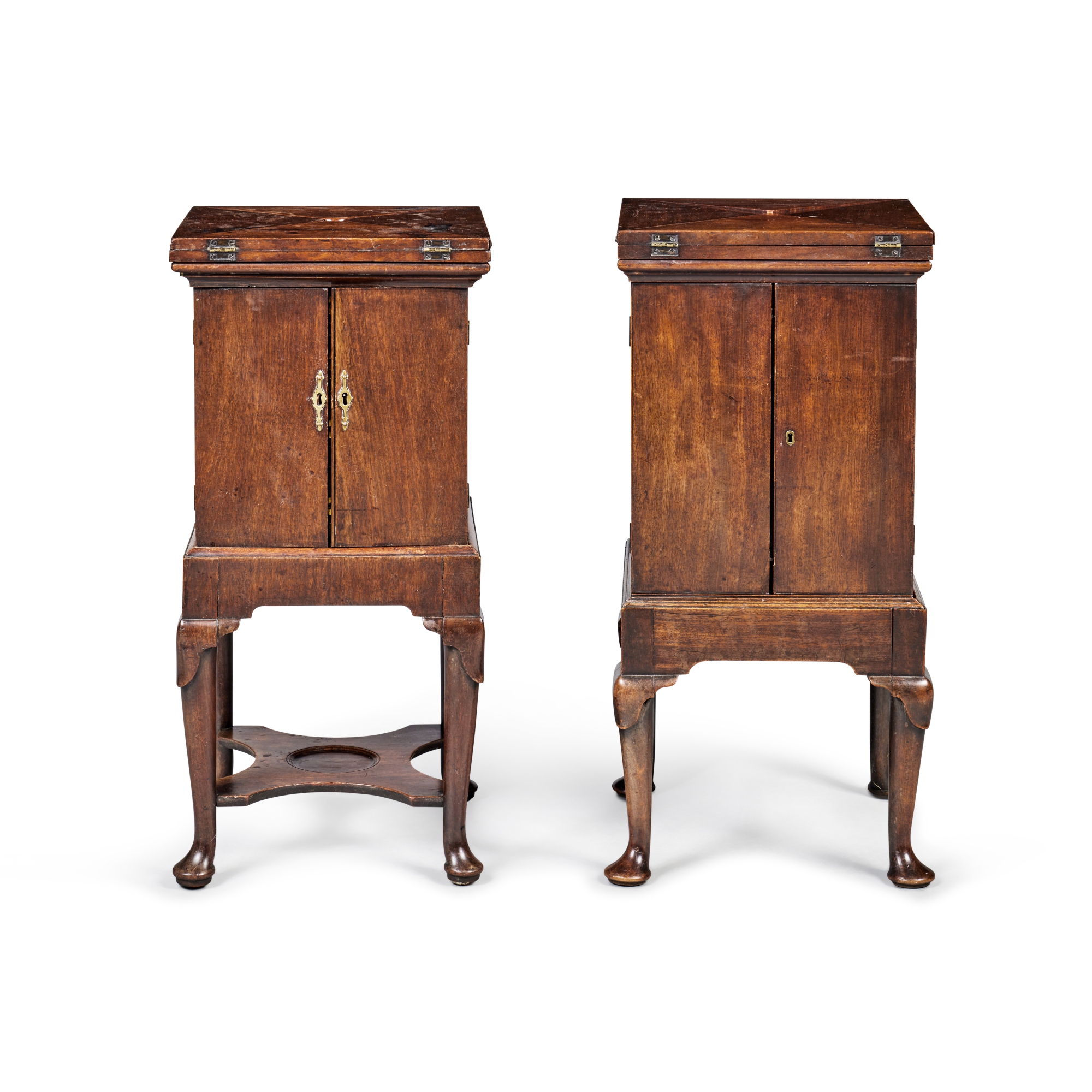 Two George II Mahogany Small Cabinets on Stand with Envelope Tops, Mid ...