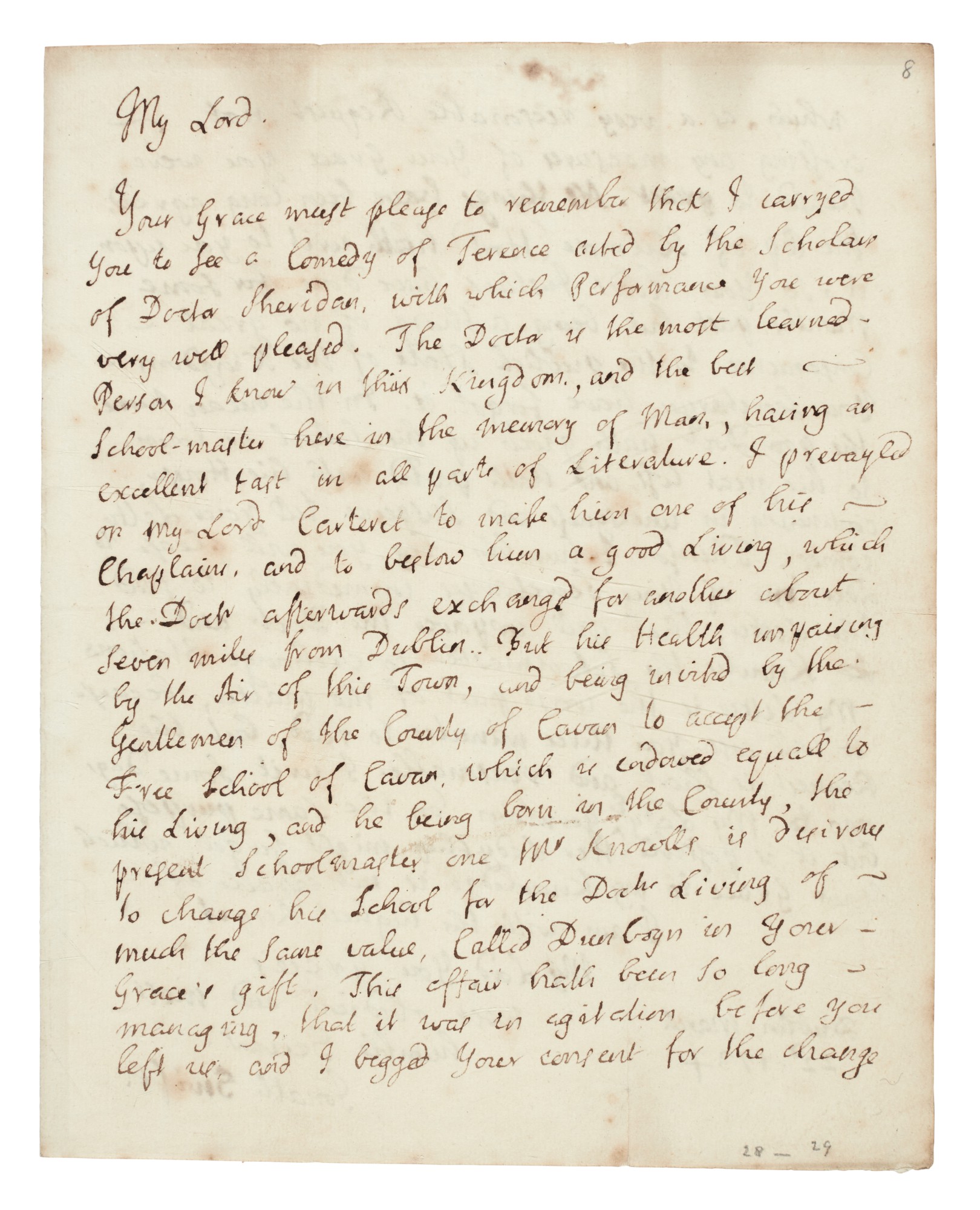 Jonathan Swift | Autograph letter signed, to the Duke of Dorset, in ...