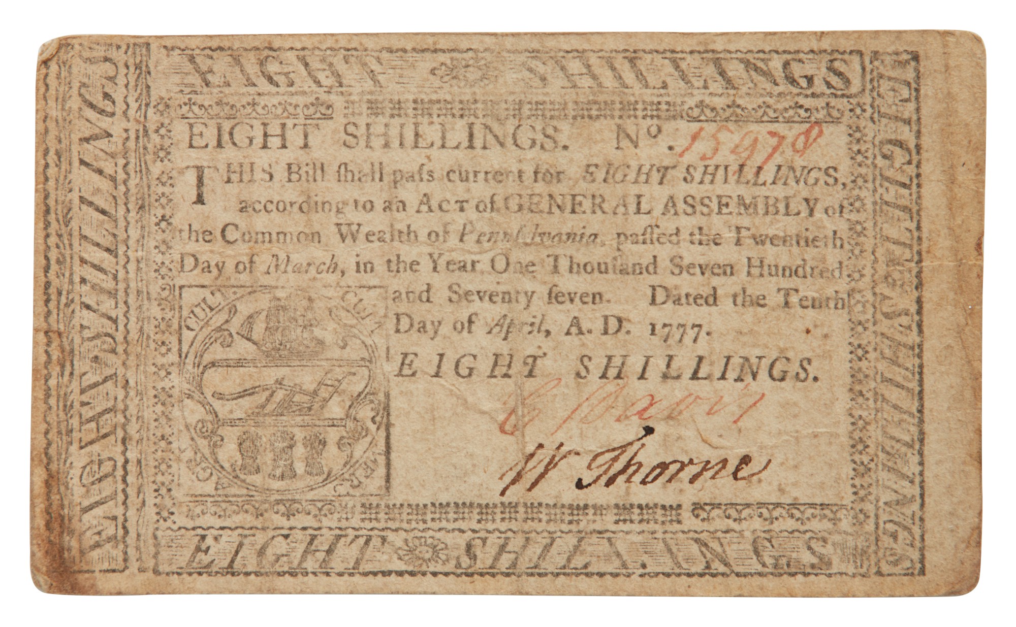 Colonial Currency | A eight shilling note printed by John Dunlap: "To ...