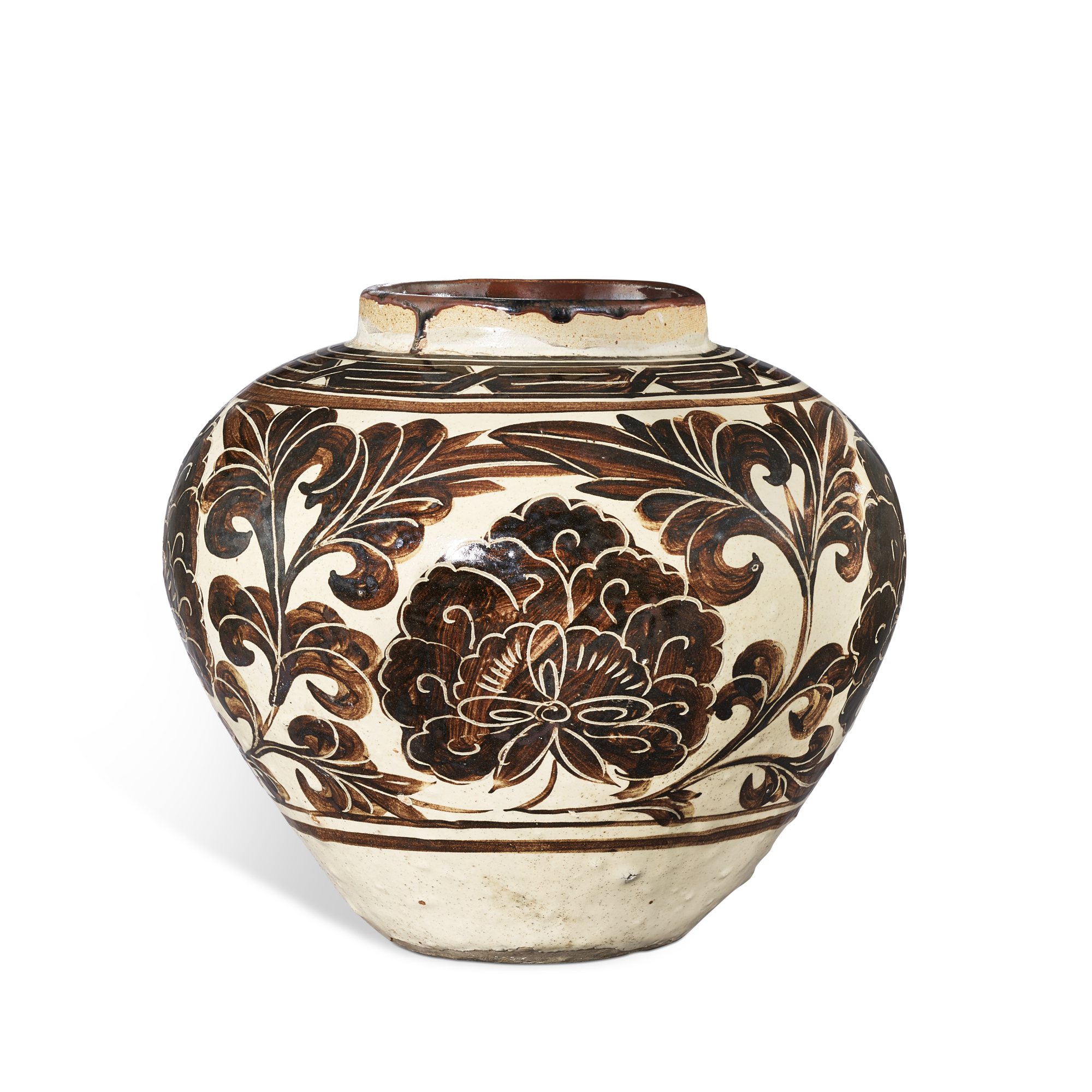 A large Cizhou sgraffiato 'peony' jar, Yuan dynasty | 元 磁州白地黑彩剔牡丹紋罐 ...