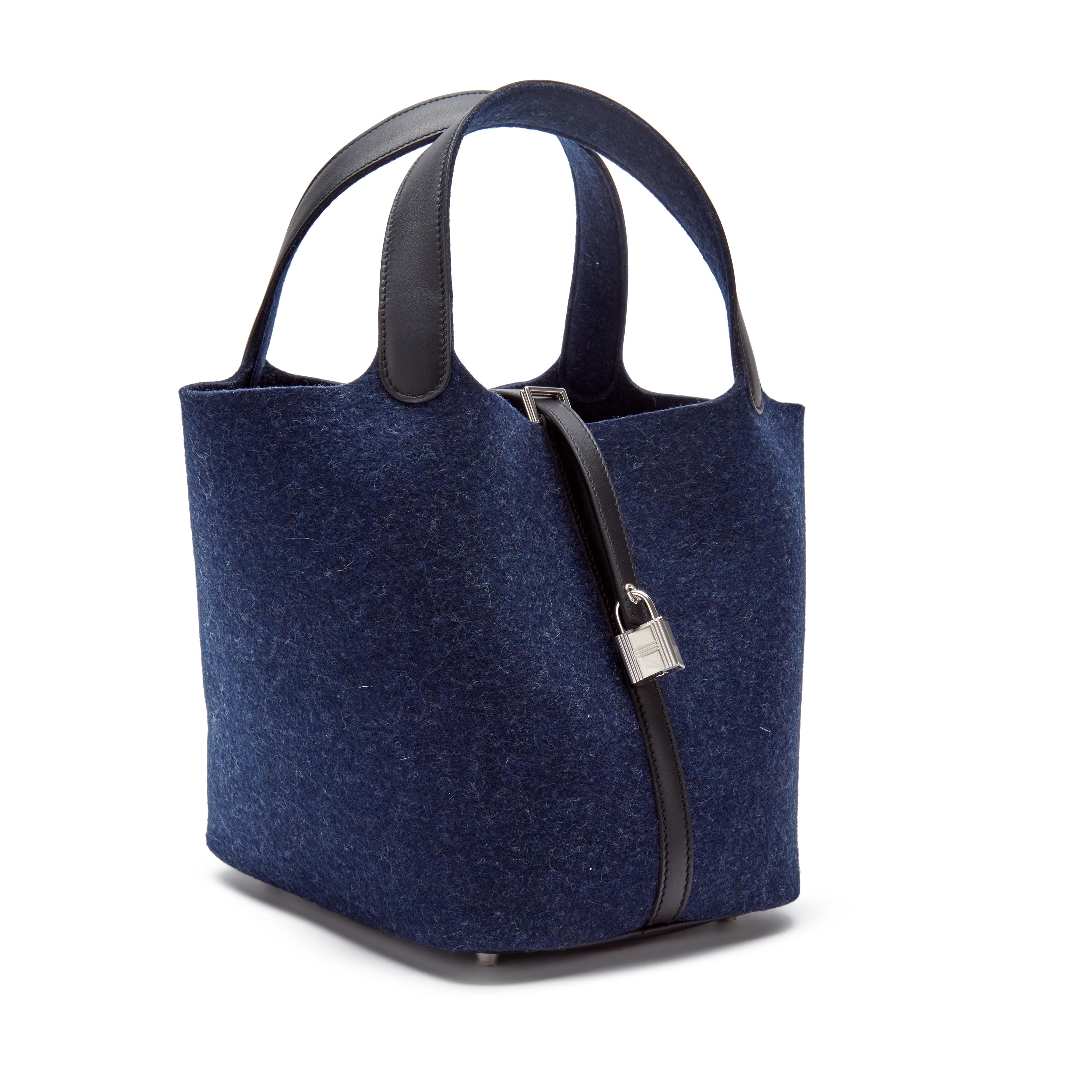 Bleu Nuit Feutre Wool and Black Swift Picotin Lock 22 Palladium ...