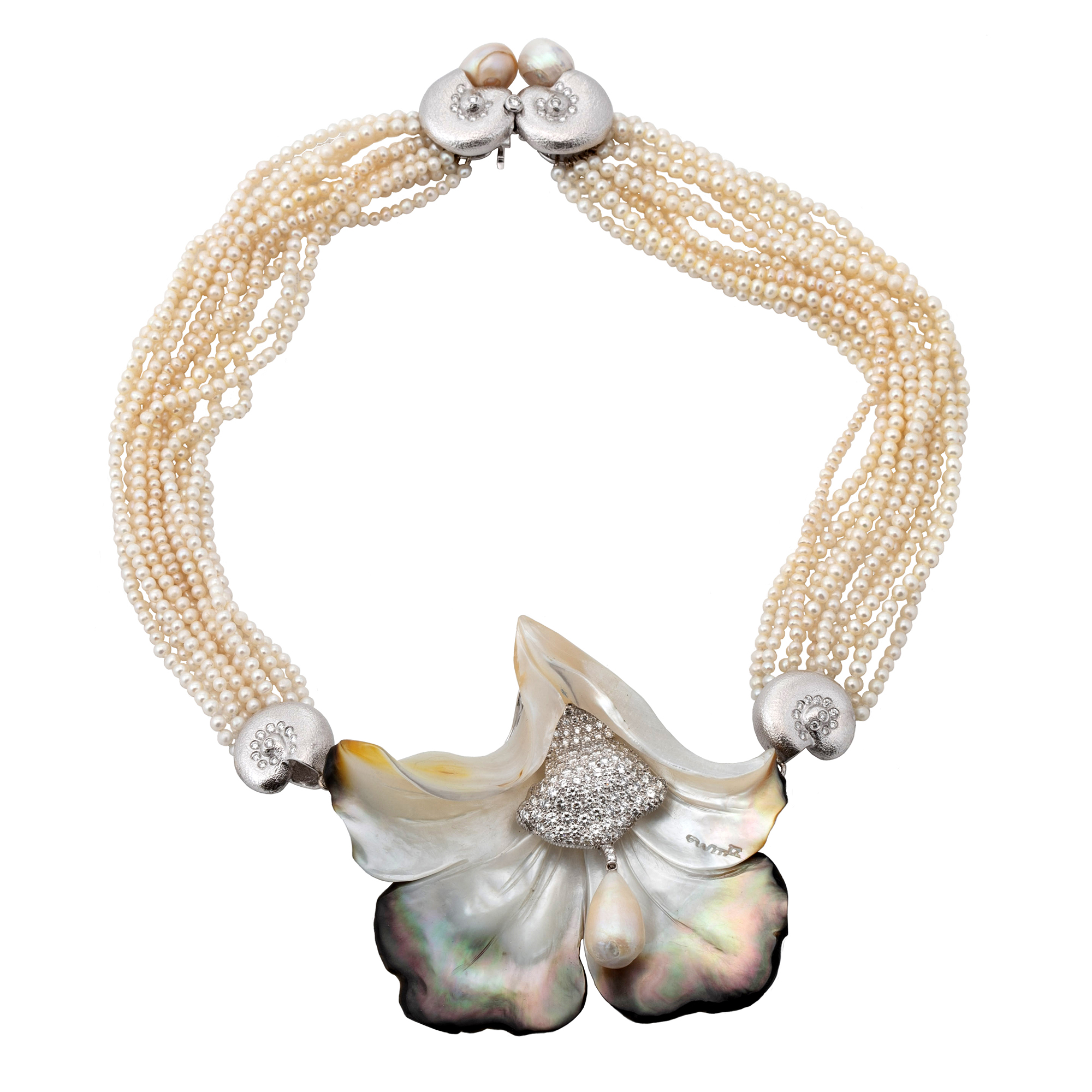 Platinum, Cultured Pearl, Abalone Shell And Diamond Collar Necklace ...