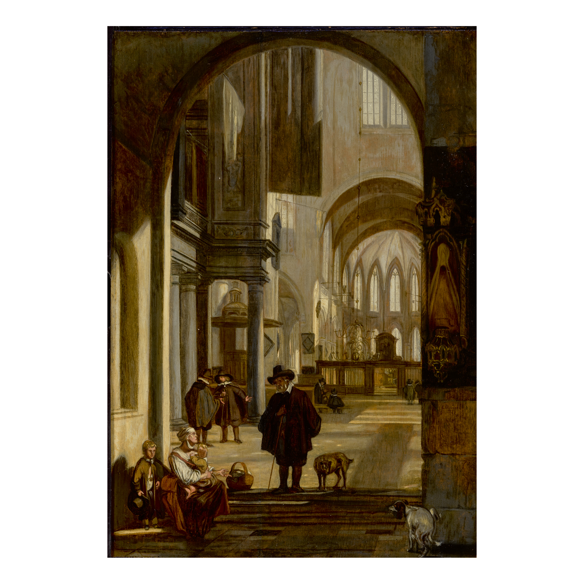 EMANUEL DE WITTE | INTERIOR OF A GOTHIC CHURCH LOOKING DOWN THE AISLE ...