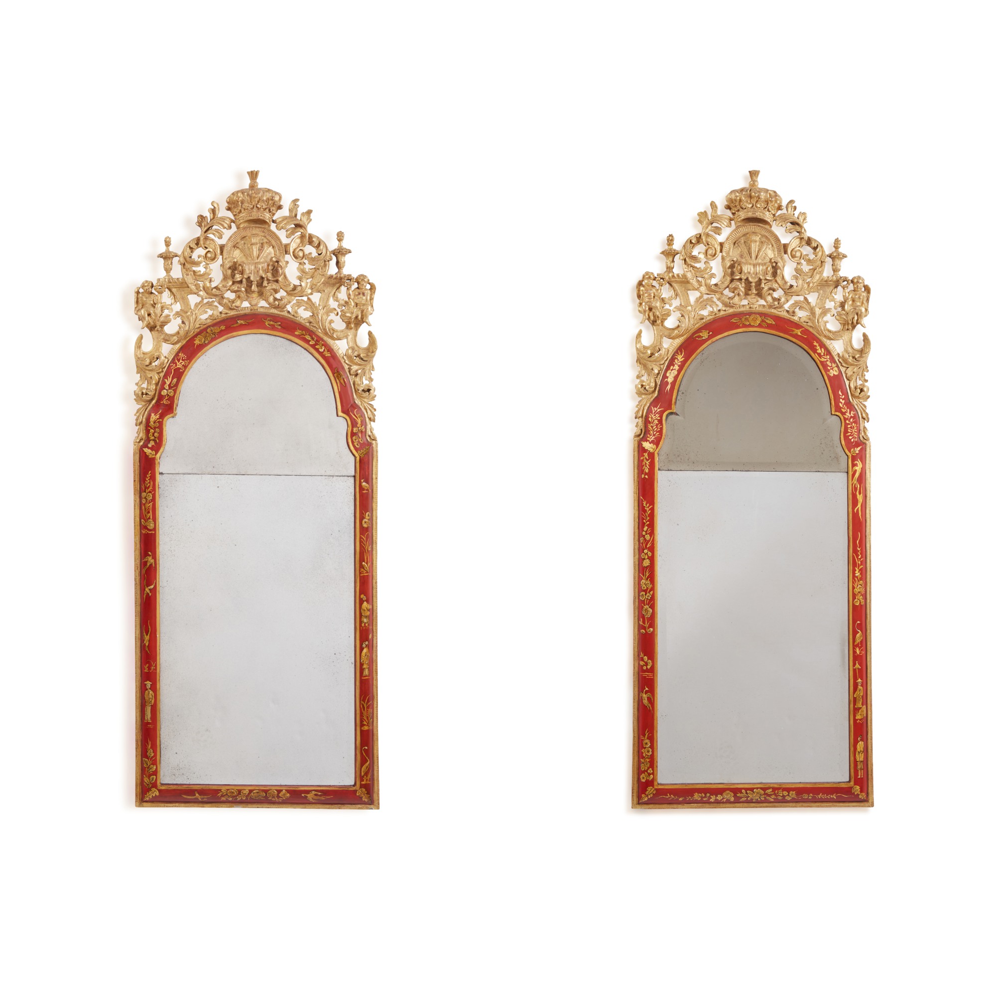 A Pair of William and Mary Scarlet and Gilt Japanned Mirrors | Hyde ...