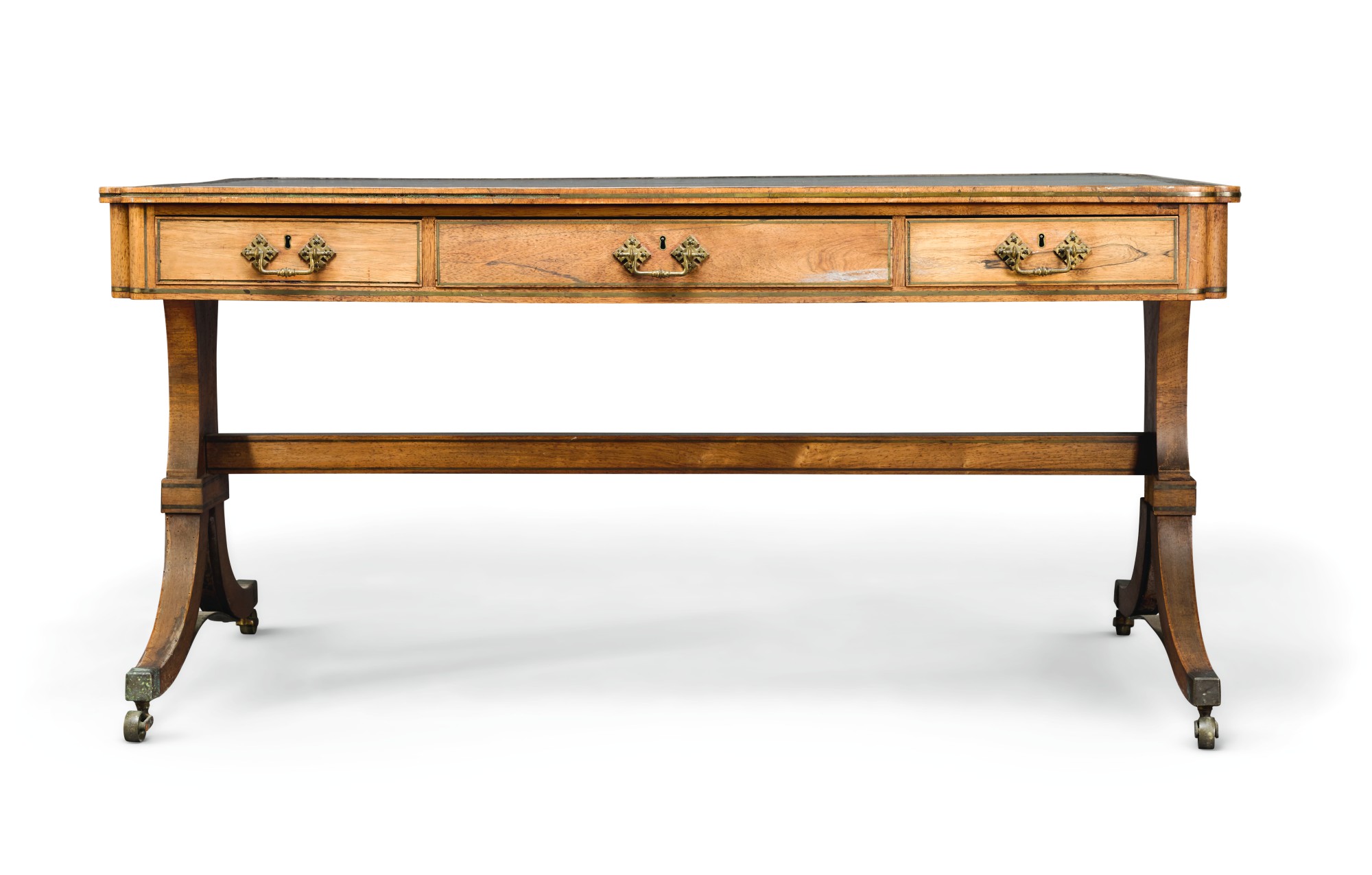 A REGENCY DOUBLE-SIDED BRASS INLAID ROSEWOOD LIBRARY TABLE, CIRCA 1805 ...