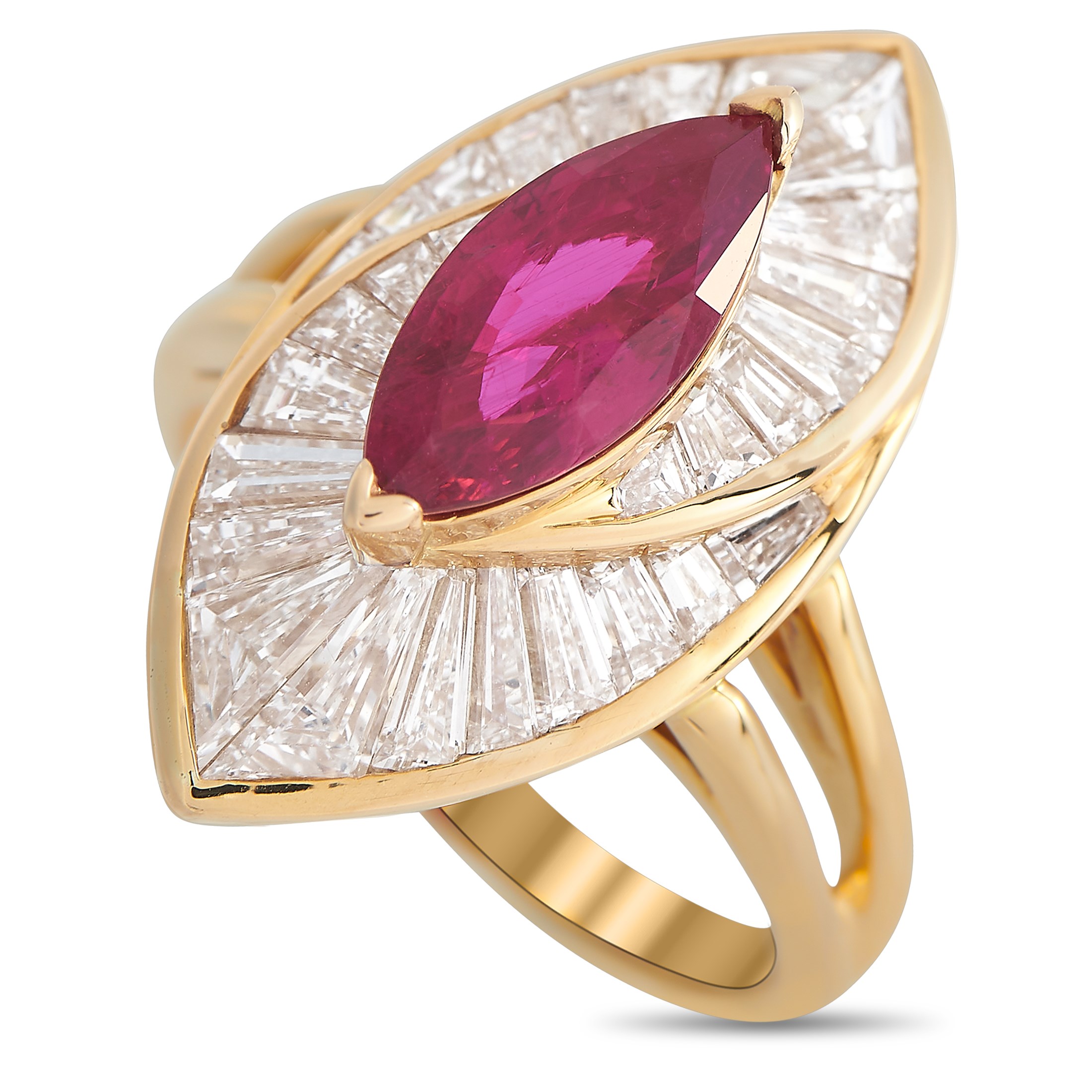 Oscar Heyman & Brothers Gold, Marquise Shaped Ruby And Diamond Halo ...