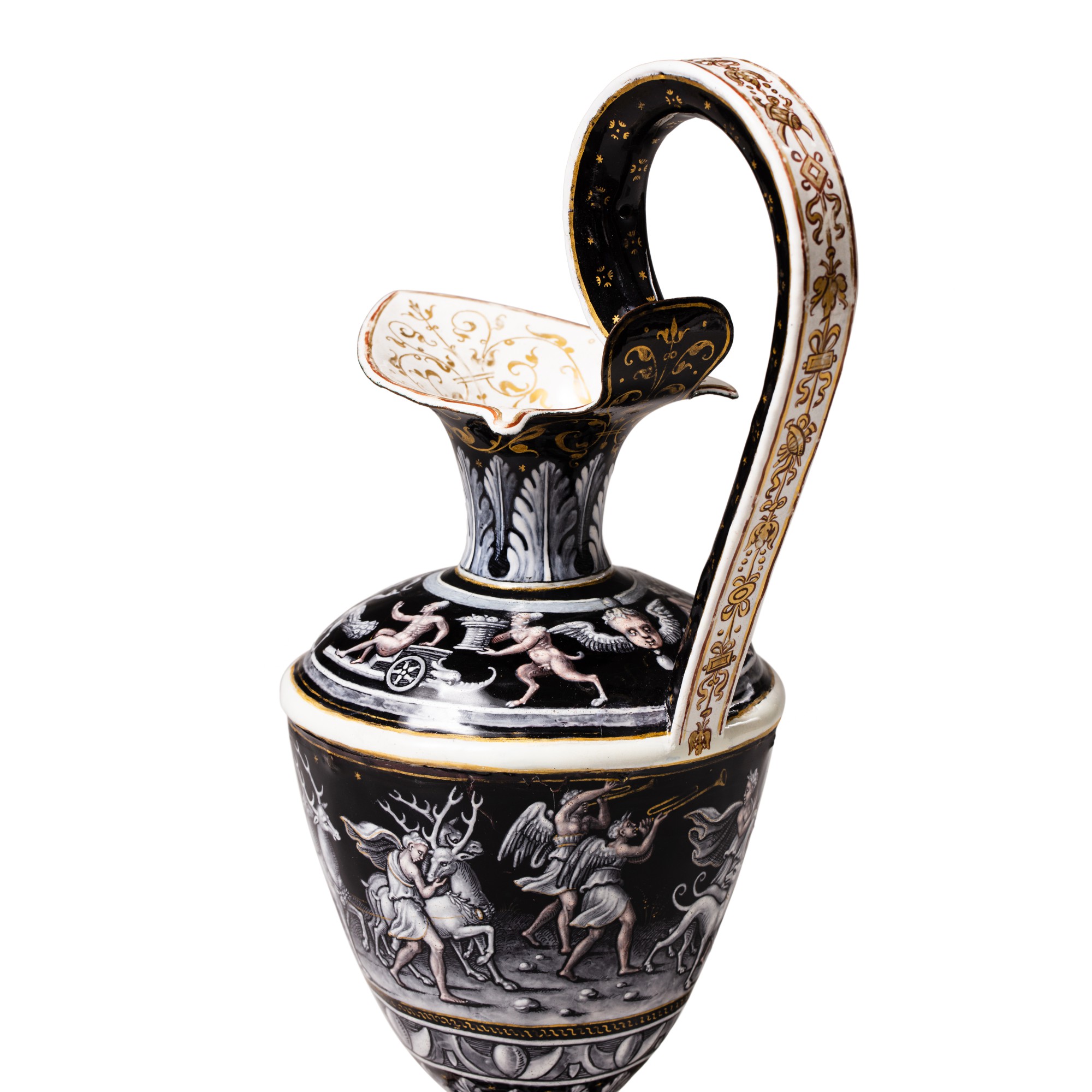 A Limoges grisaille painted enamel Ewer with the Triumph of Venus ...