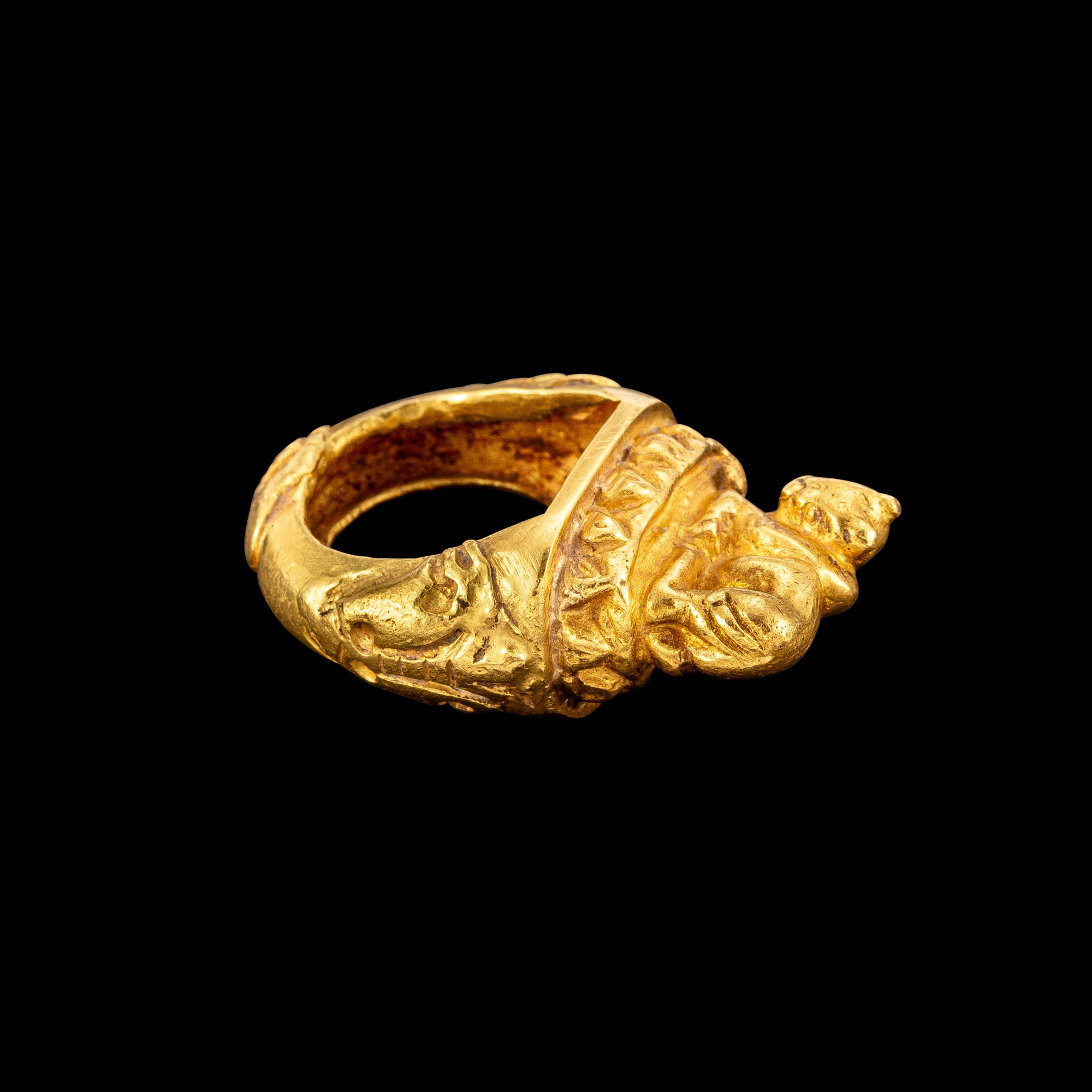 A gold ring of Nandi on a lotus Java, Indonesia, 10th - 15th century ...
