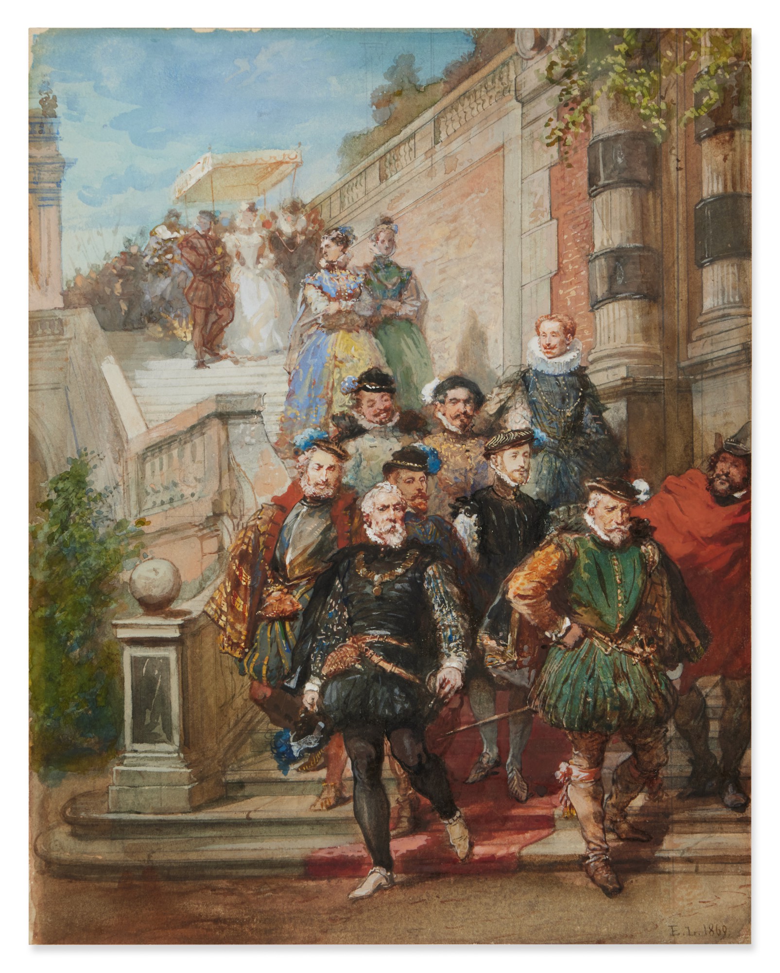 A Royal Procession Descending a Stairway in a Garden | 19th Century ...