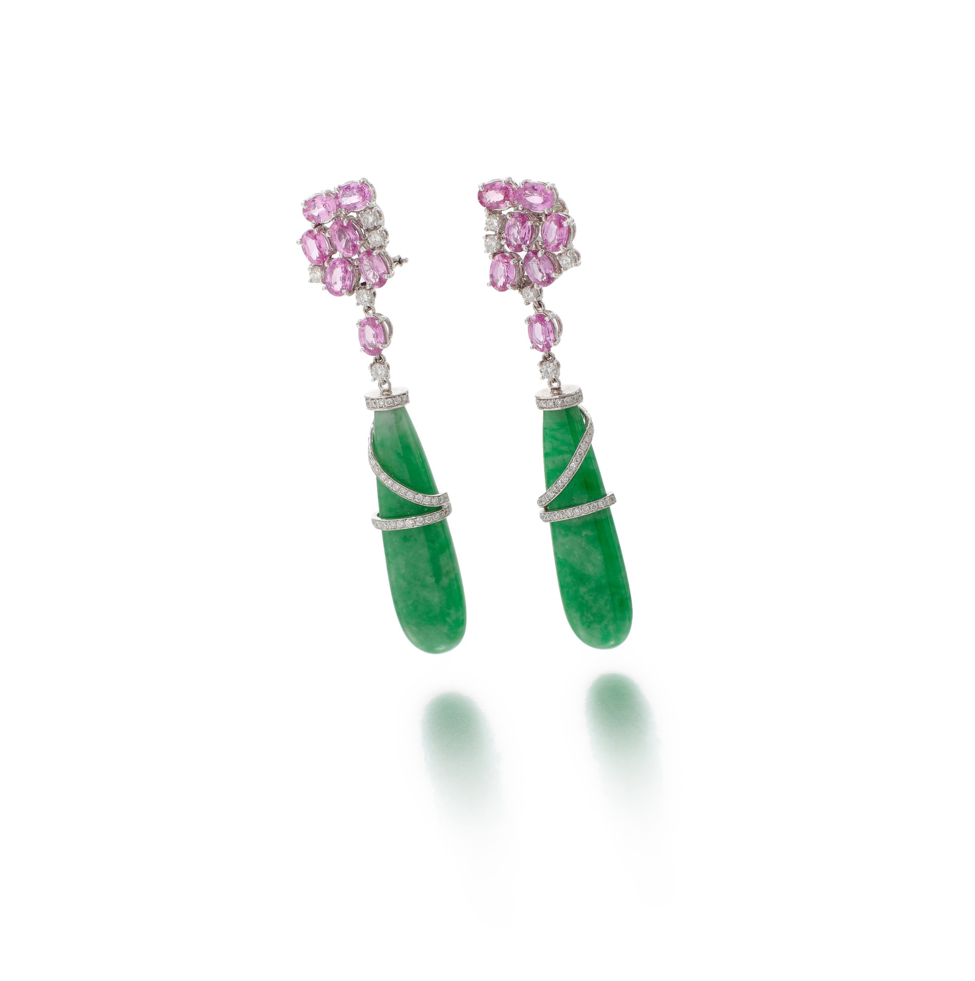 PAIR OF JADEITE, COLORED GEMS AND DIAMOND EARRINGS (PAIO DI ORECCHINI ...