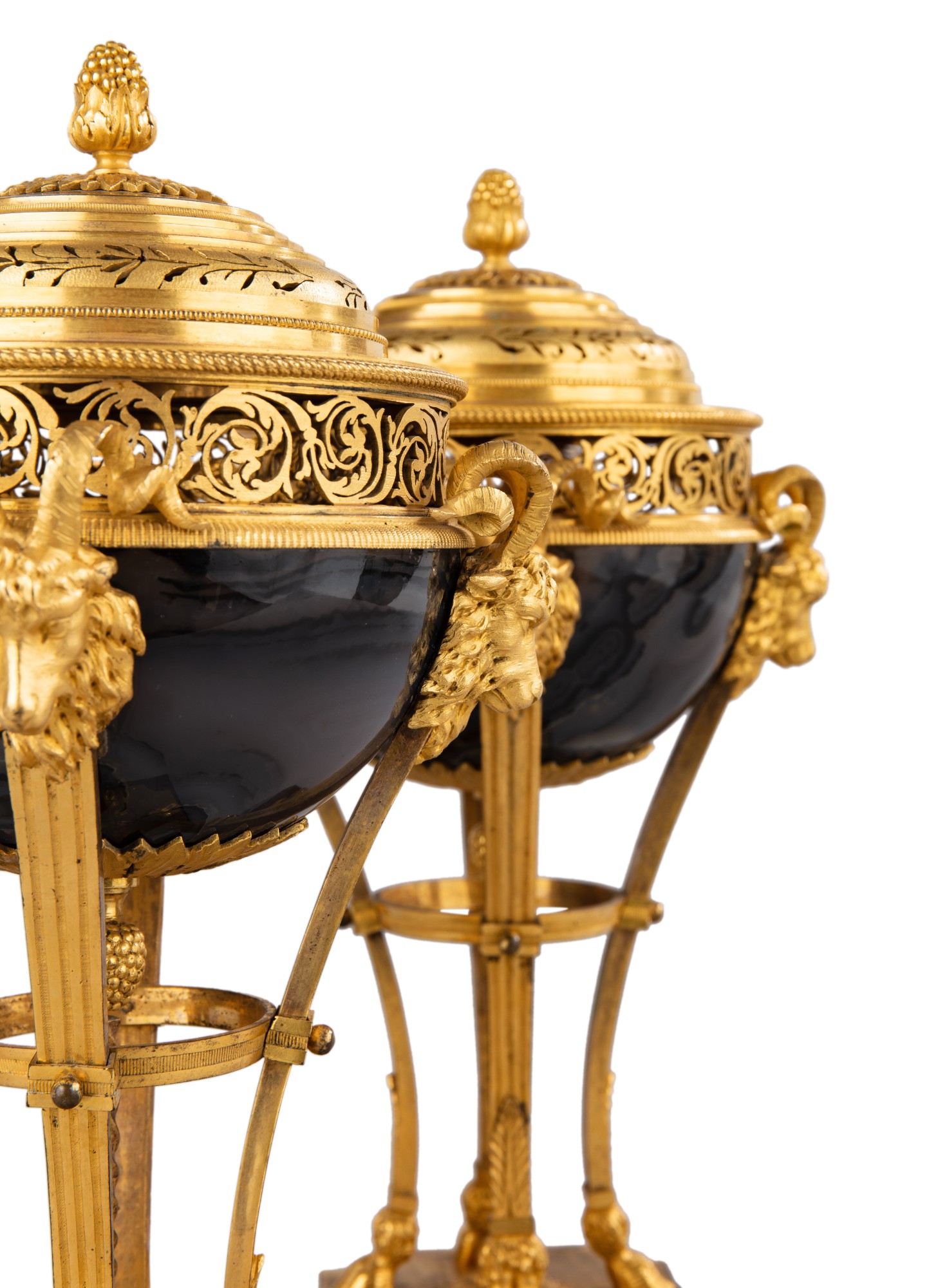 A pair of early Louis XVI gilt-bronze mounted agate pot-pourri ...