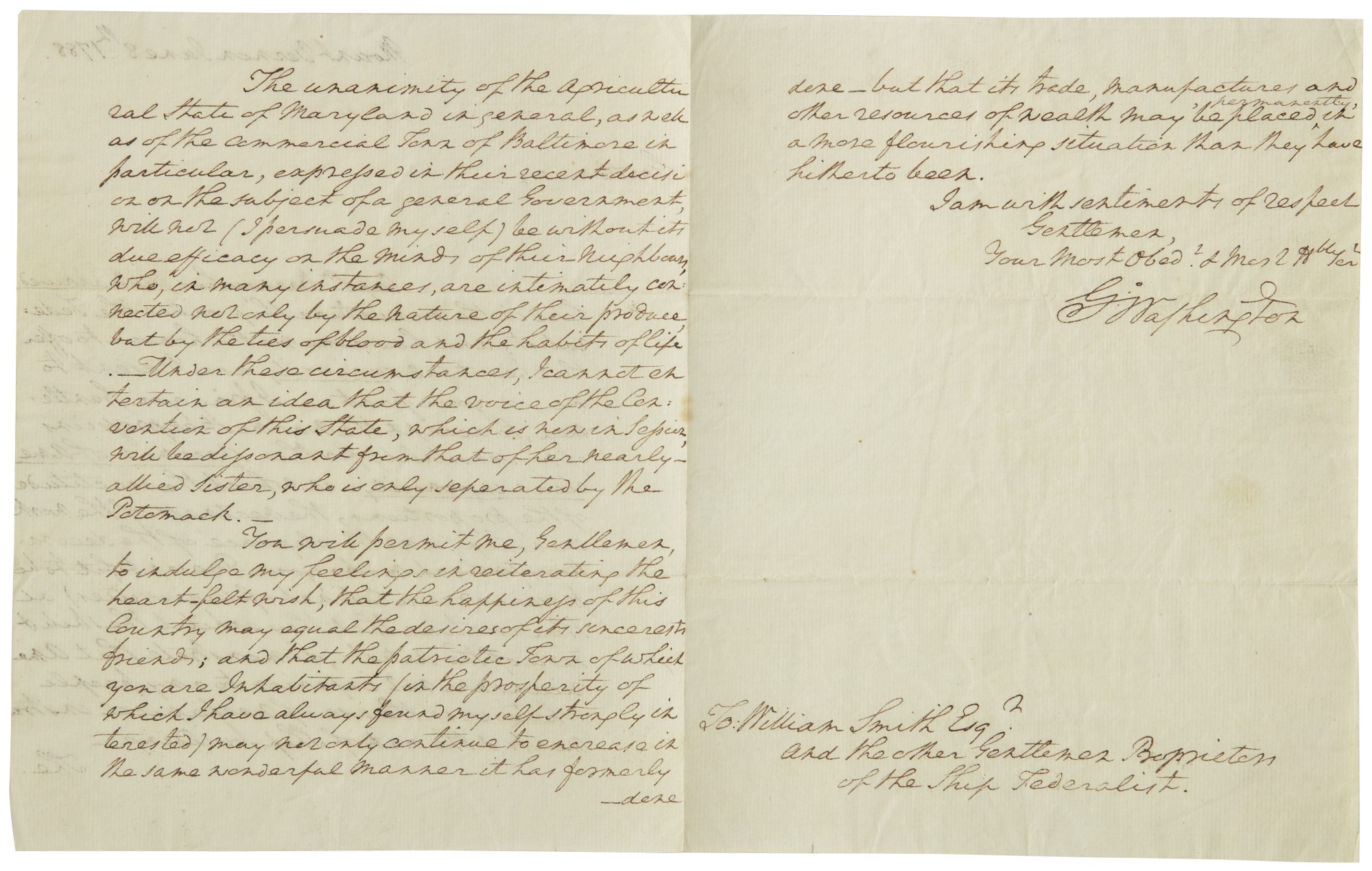 Washington, George. Autograph letter signed, to William Smith, 8 June ...