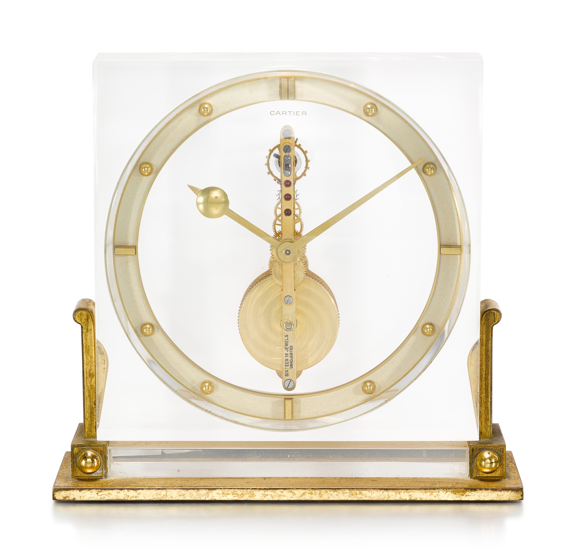 CARTIER | A GILT BRASS AND ACRYLIC TABLE CLOCK, CIRCA 1954 | Watches ...