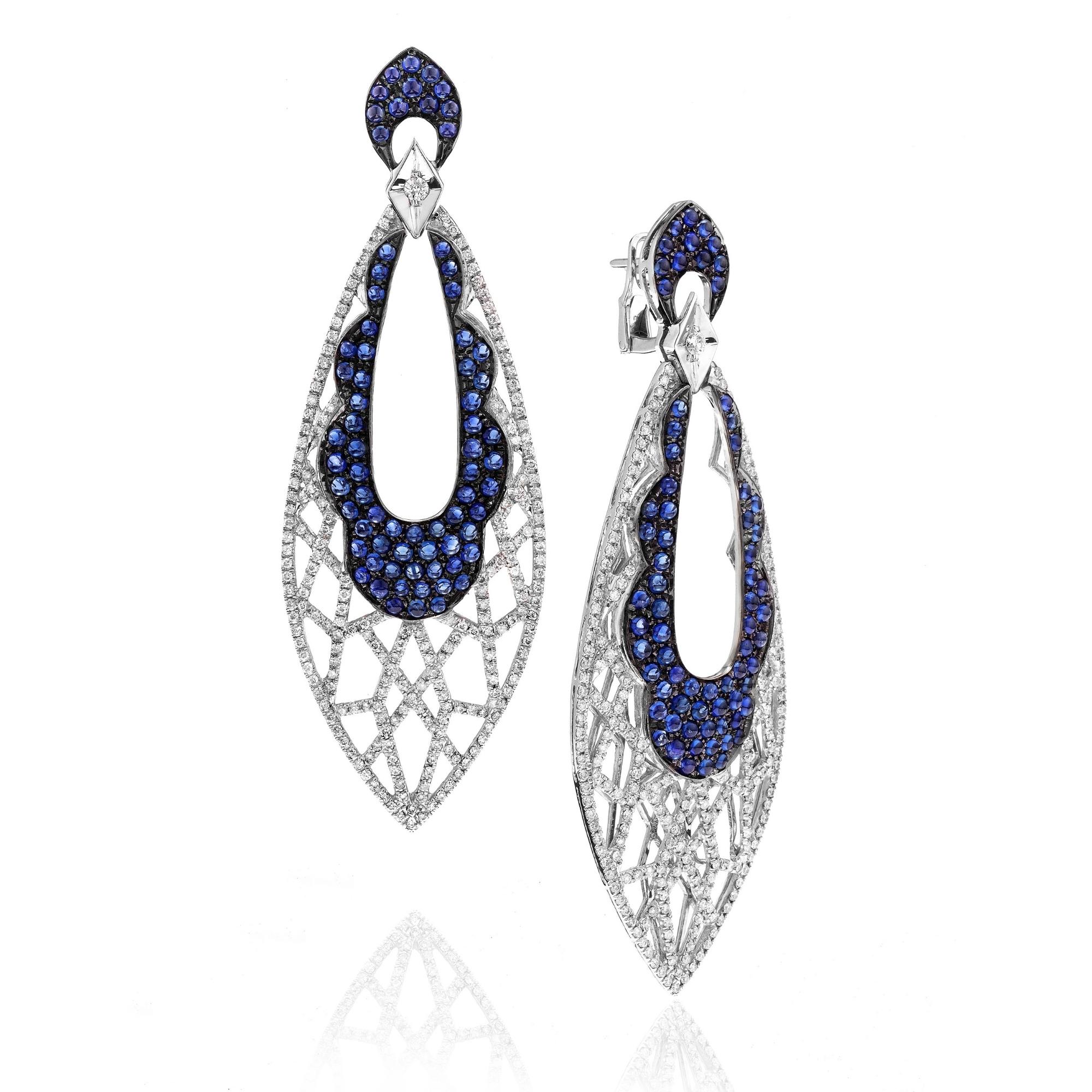 White Gold, Black Rhodium, Sapphire Cabochon And Diamond Earrings ...