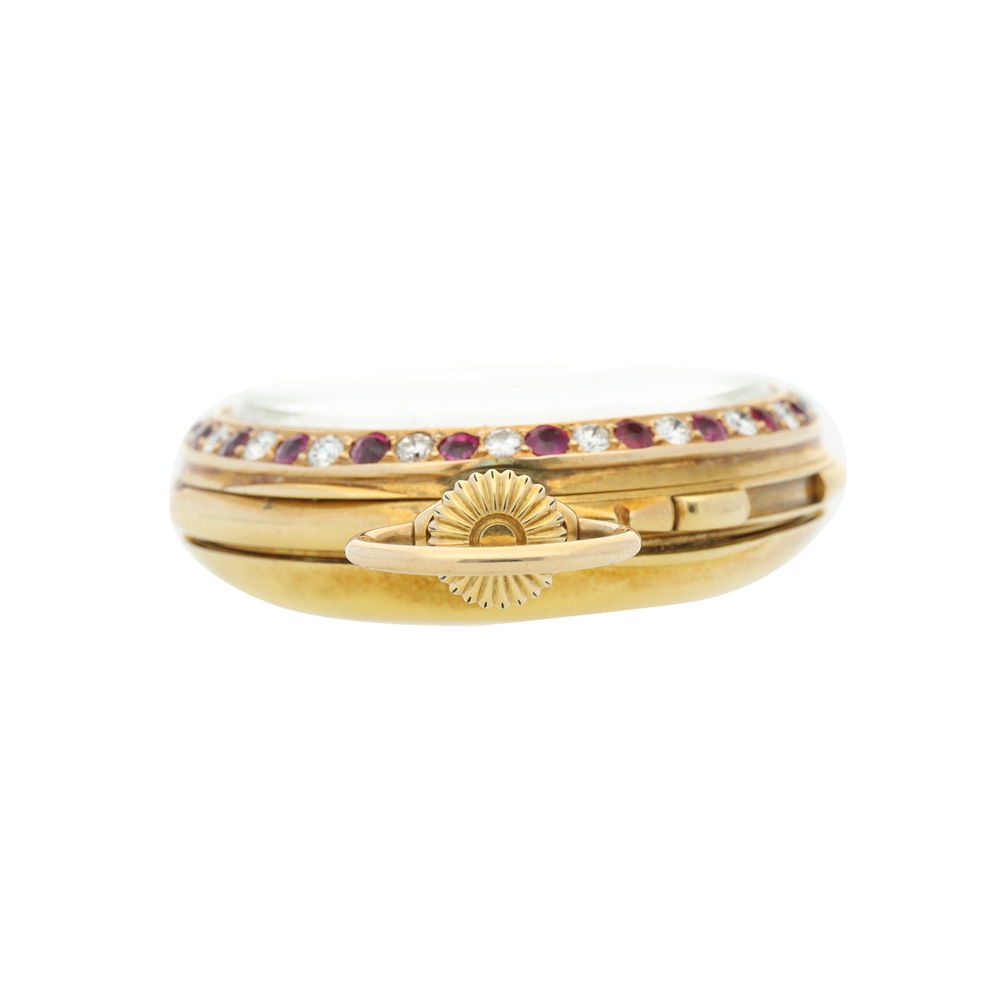 TIFFANY TIMER, A FINE YELLOW GOLD, DIAMOND AND RUBY-SET OPEN FACED ...