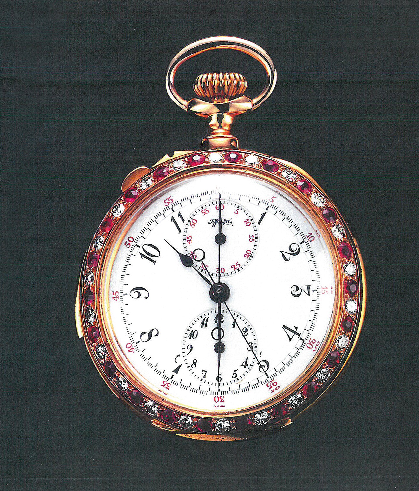 TIFFANY TIMER, A FINE YELLOW GOLD, DIAMOND AND RUBY-SET OPEN FACED ...