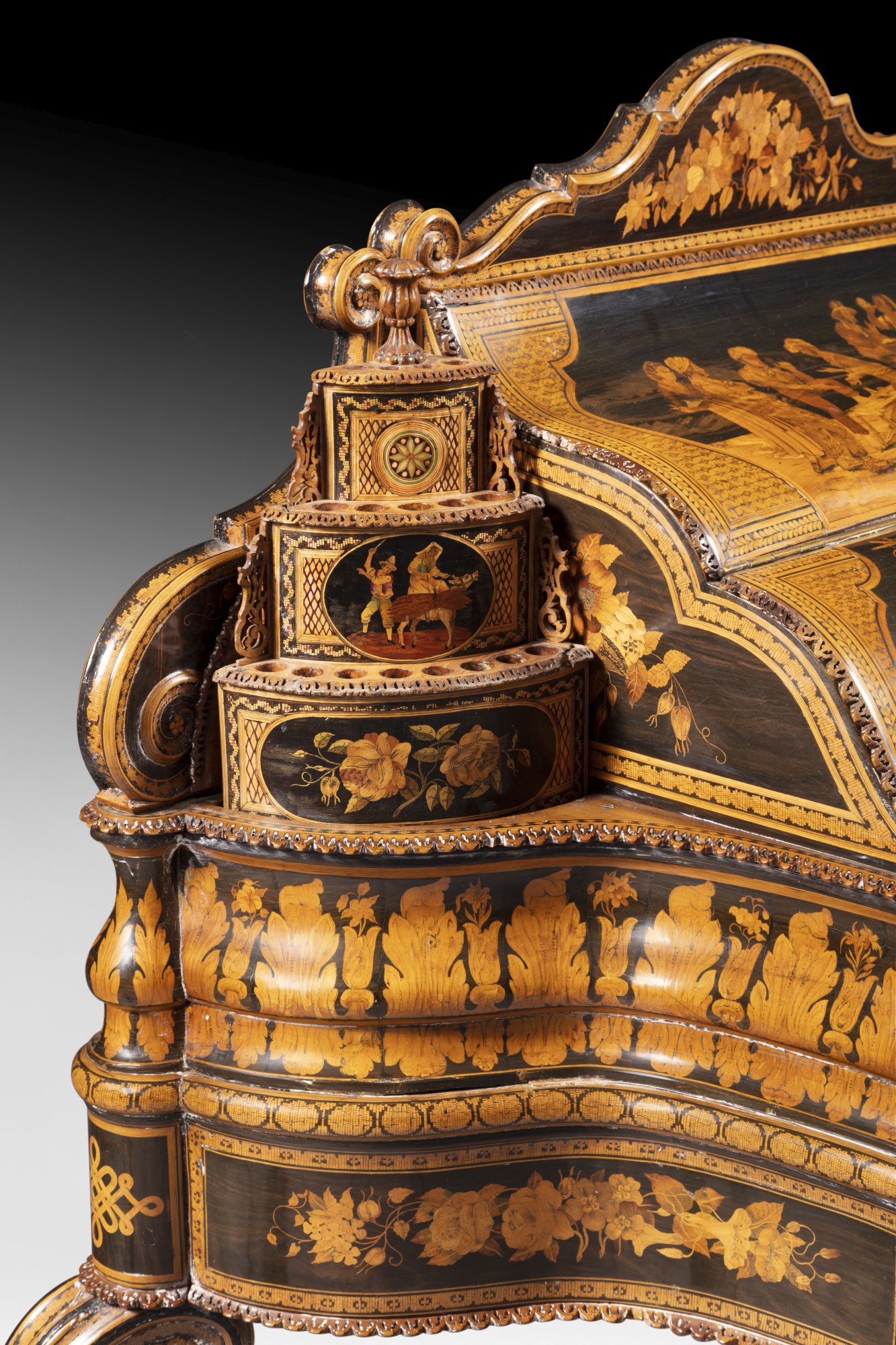 A rare marquetry desk with multiple combinations, signed Joseph ...