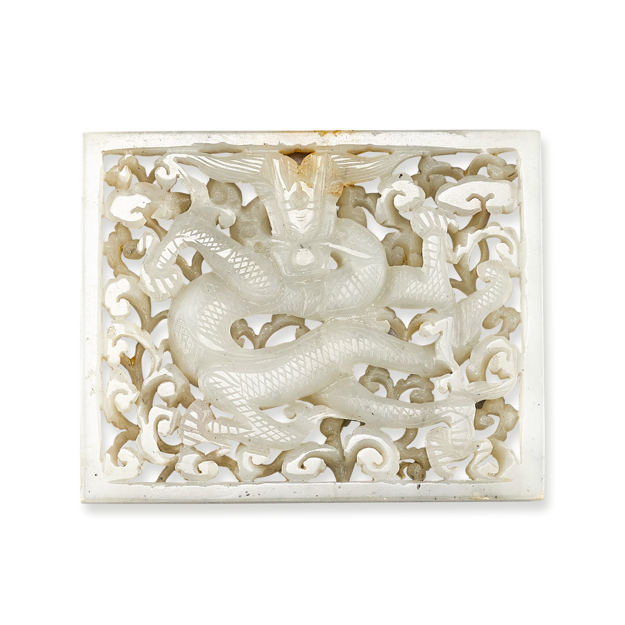 A WHITE JADE RETICULATED 'DRAGON' PLAQUE MING DYNASTY | 明 白玉鏤雕龍紋帶板 ...
