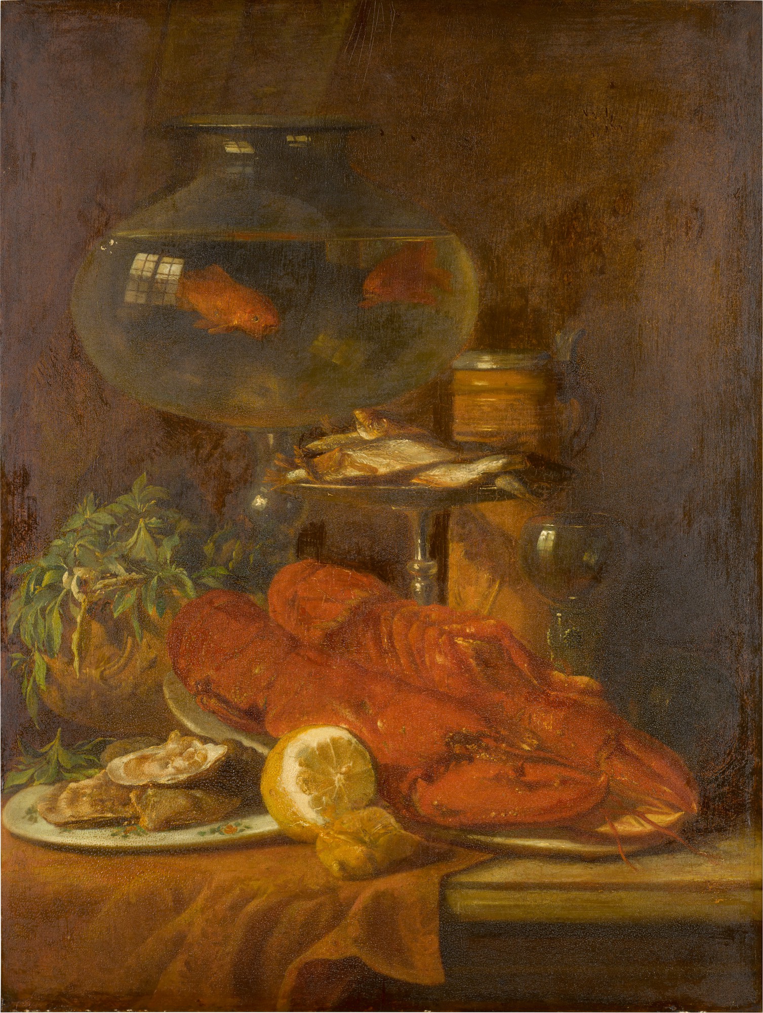 Still-life with shellfish, fish, lemons and goldfish in a bowl | Royal ...