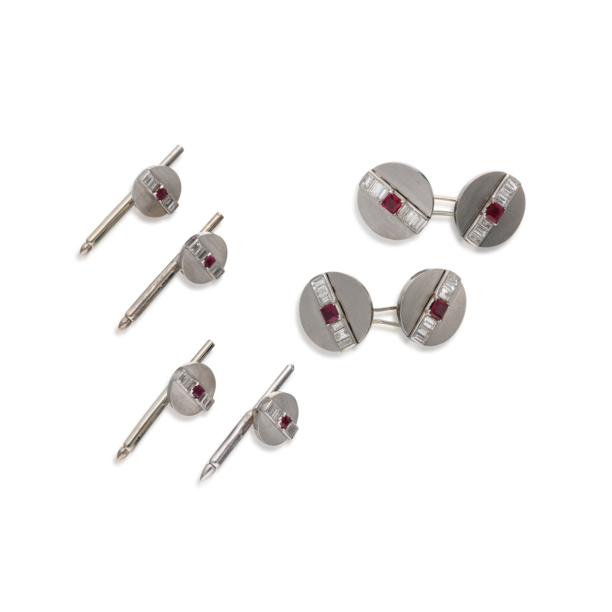 Platinum, White Gold, Ruby And Diamond Cufflinks And Shirt Stud Set ...