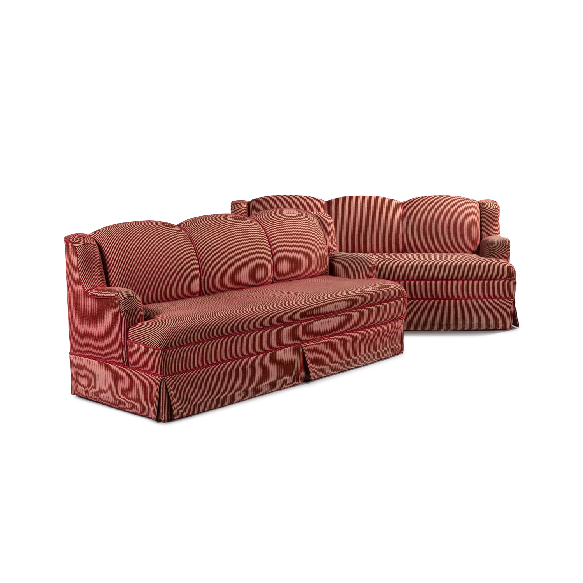 A pair of modern red cut velvet sofas, modern work | Paire de canapés ...