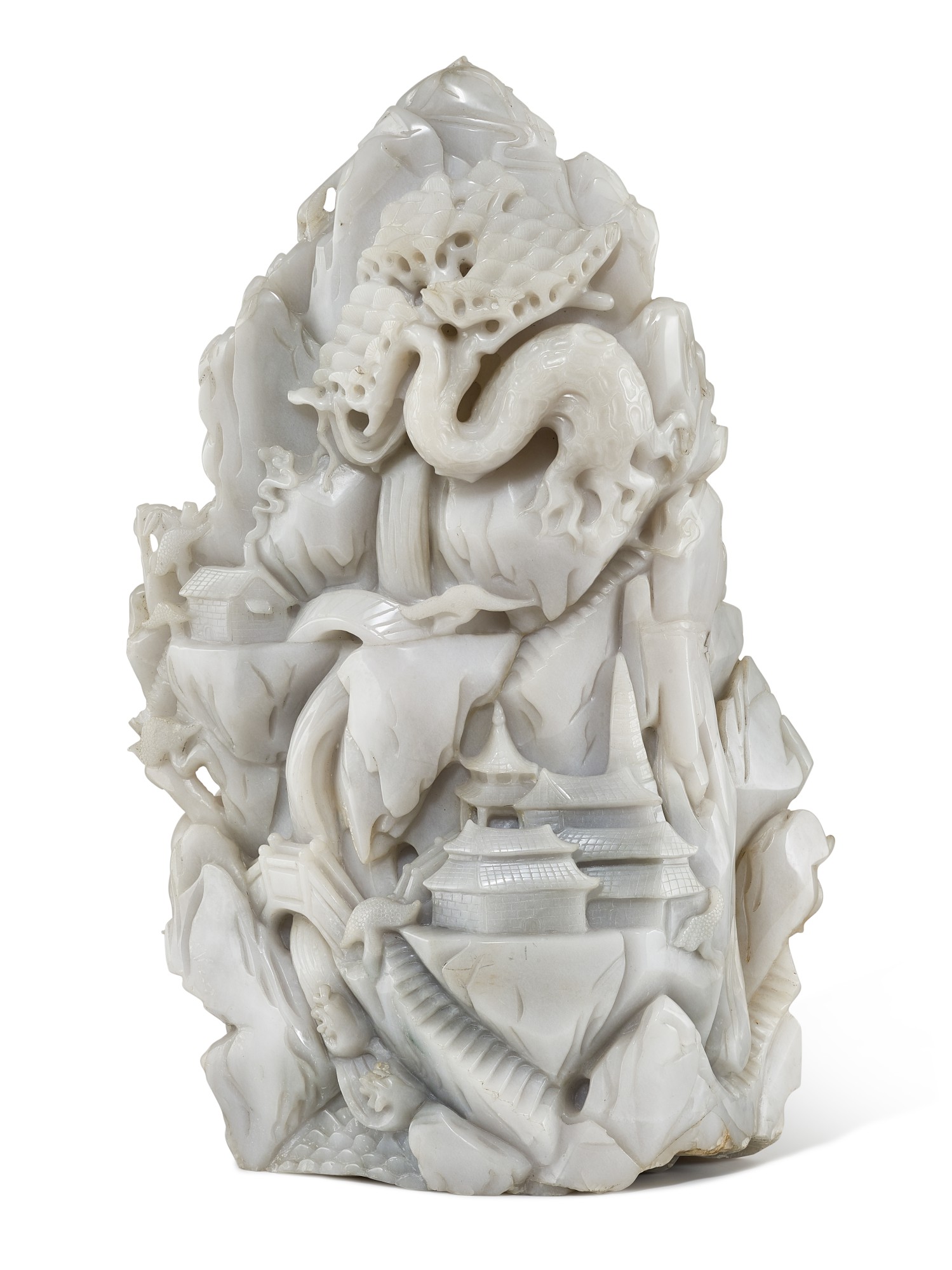 A massive greyish-white jade 'luohan' boulder 20th century 二十世紀 ...