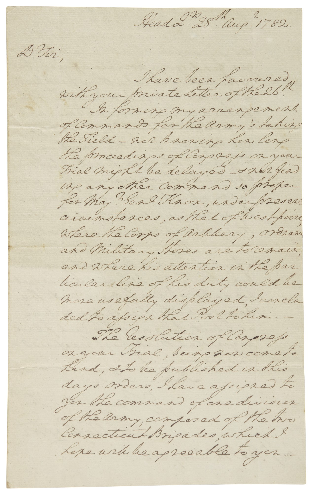 Washington, George. Autograph letter signed, to Major General Alexander ...
