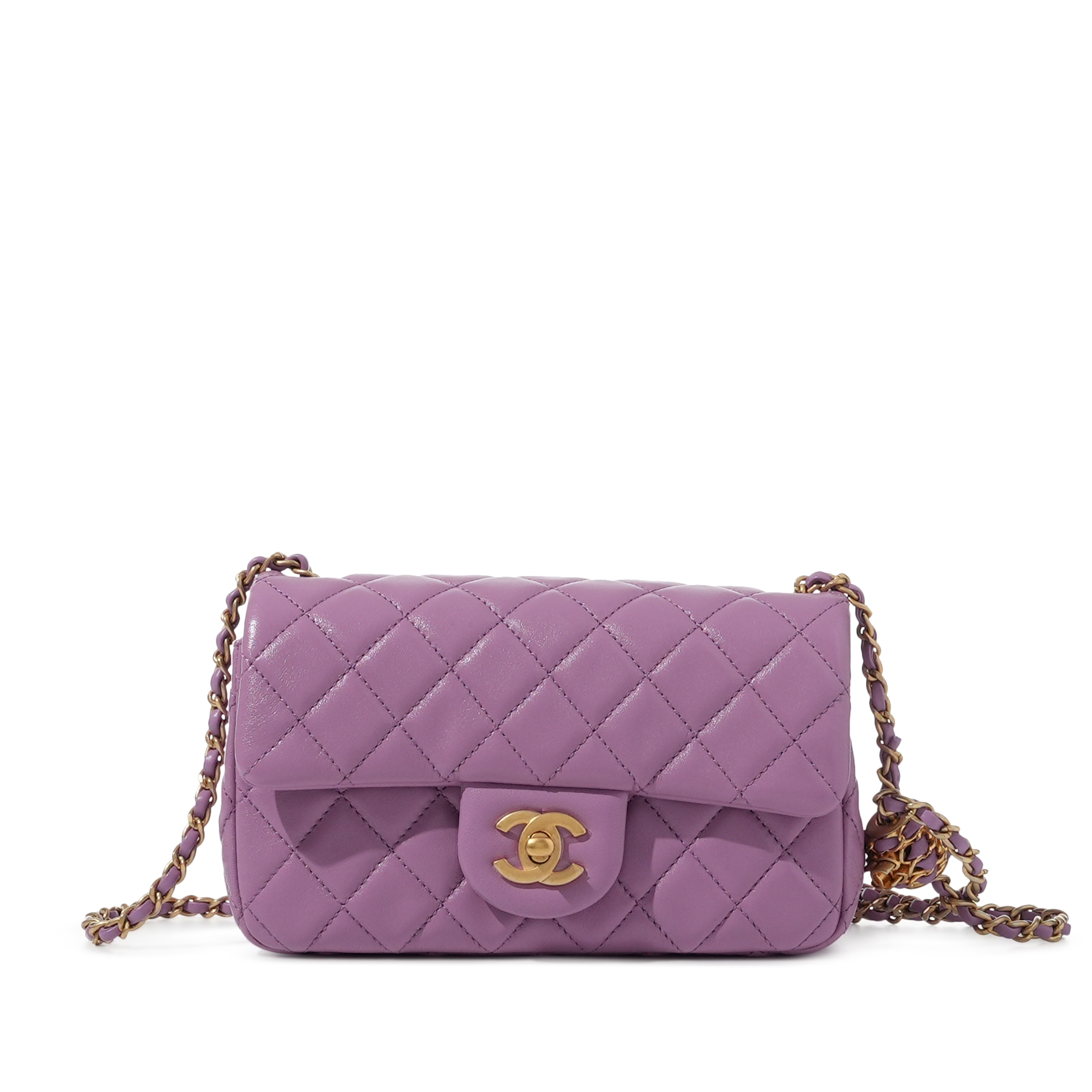 Chanel Purple Lambskin Mini Flap Bag Pearl Crush Aged Gold Hardware ...