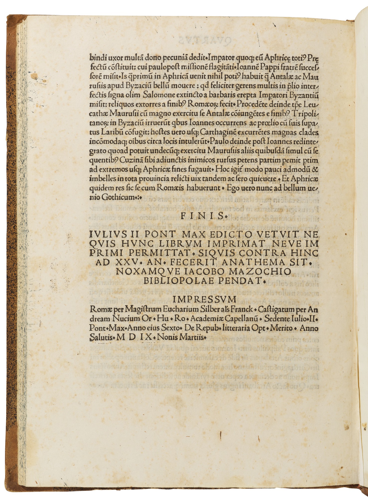 Procopius, De bello Persico, Rome, Silber, 1509, later half speckled ...