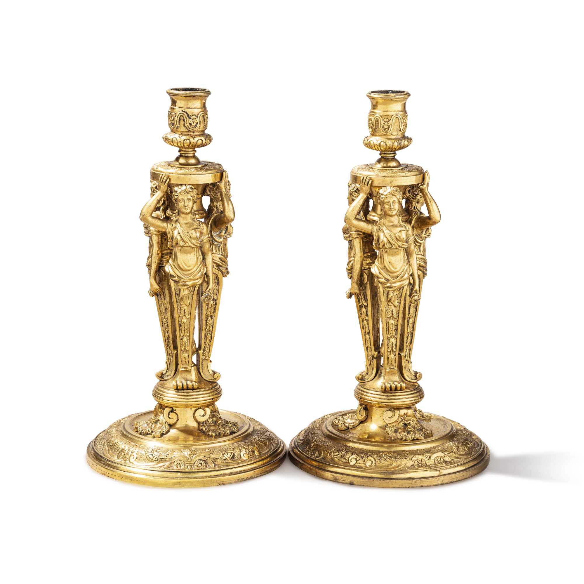A pair of Louis XIV gilt-bronze candlesticks, early 18th century ...