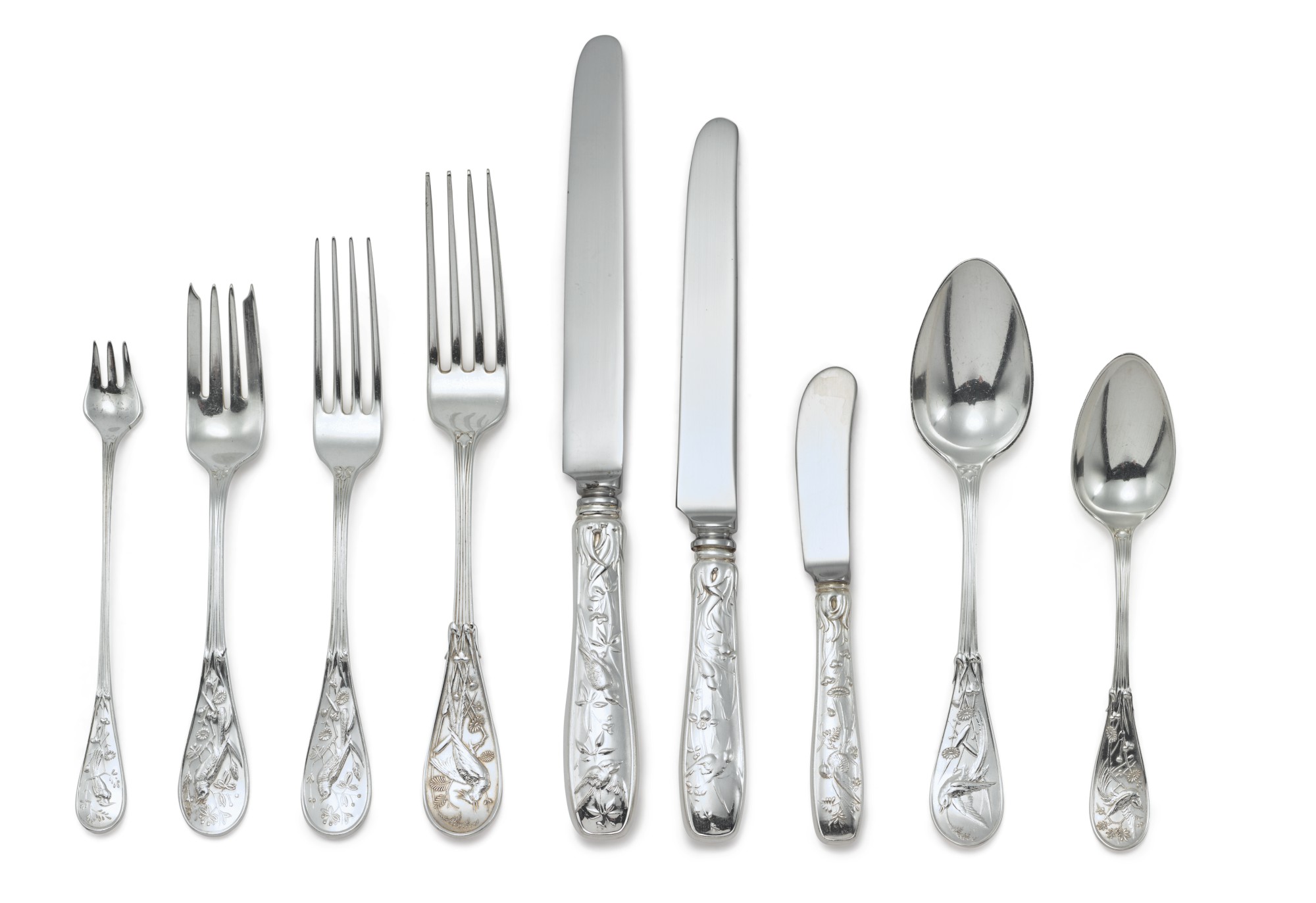 AN AMERICAN SILVER AUDUBON PATTERN FLATWARE SERVICE, TIFFANY & CO., NEW ...