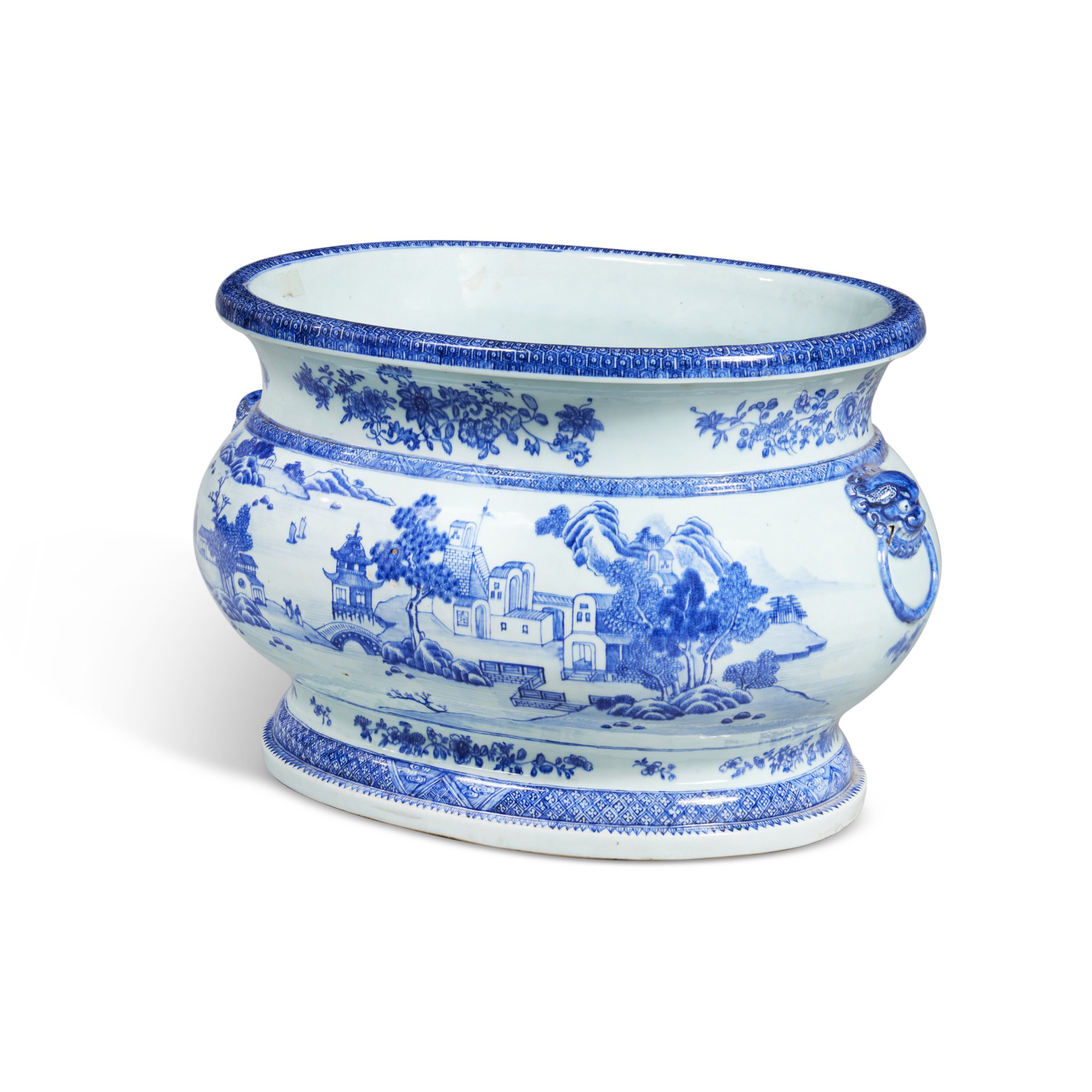 A Rare Large Chinese Export Blue and White Large Oval Wine Cistern Qing ...