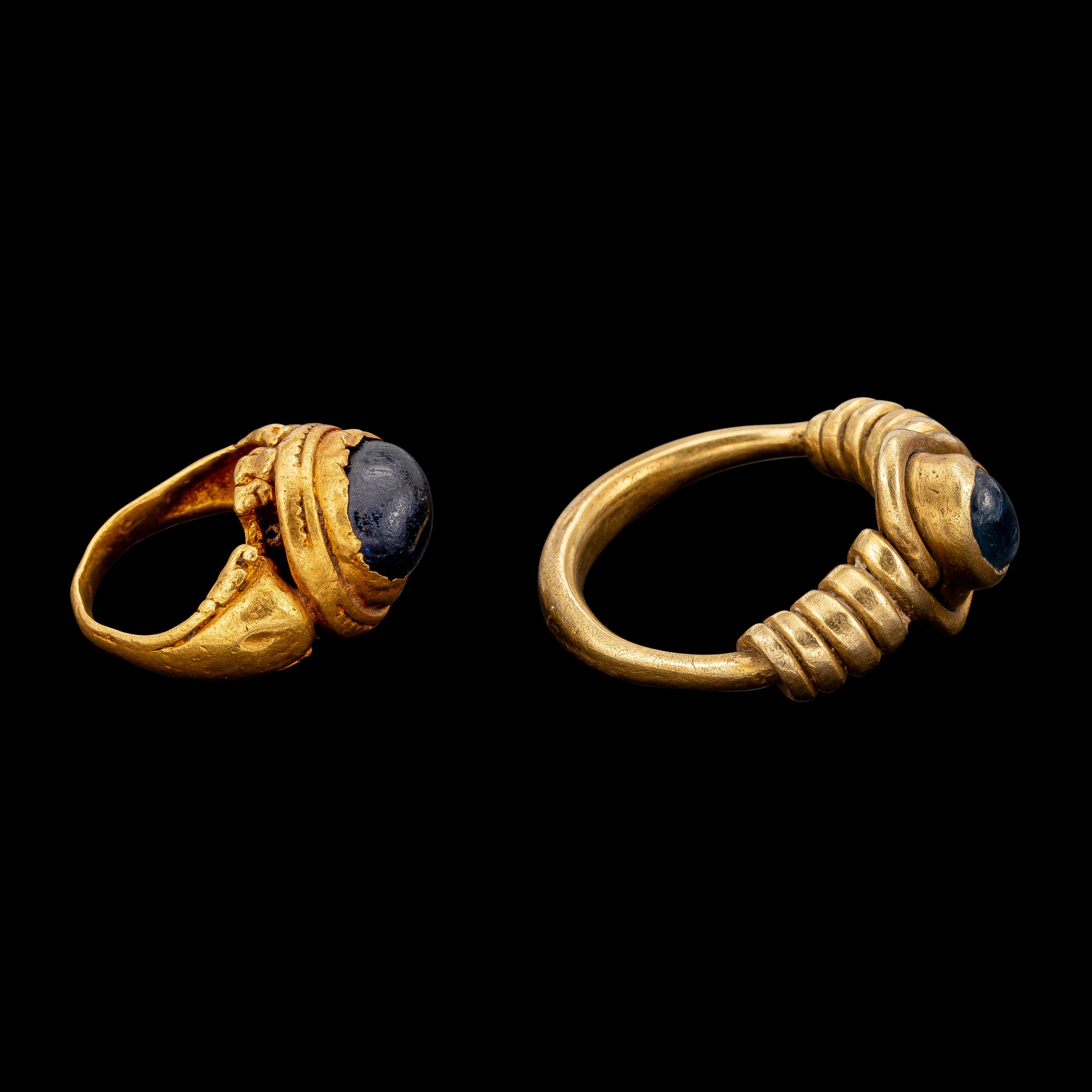 Two gold and blue gem rings Java, Indonesia, 10th - 15th century ...