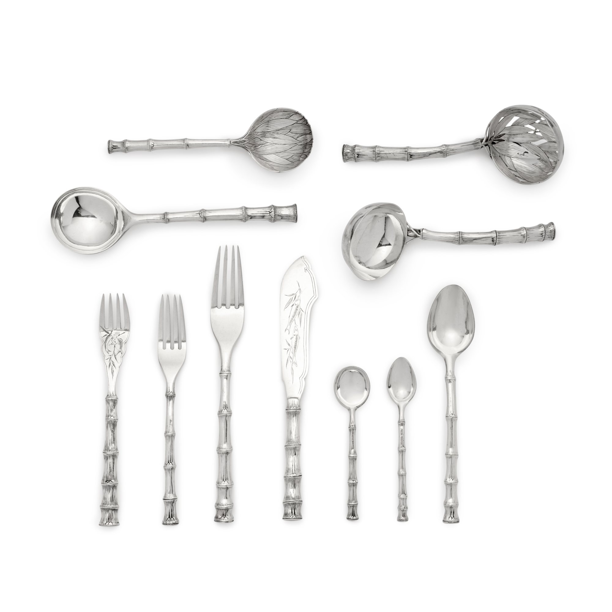 A Japanese Export Silver Bamboo Pattern Flatware Service, Musashiya ...