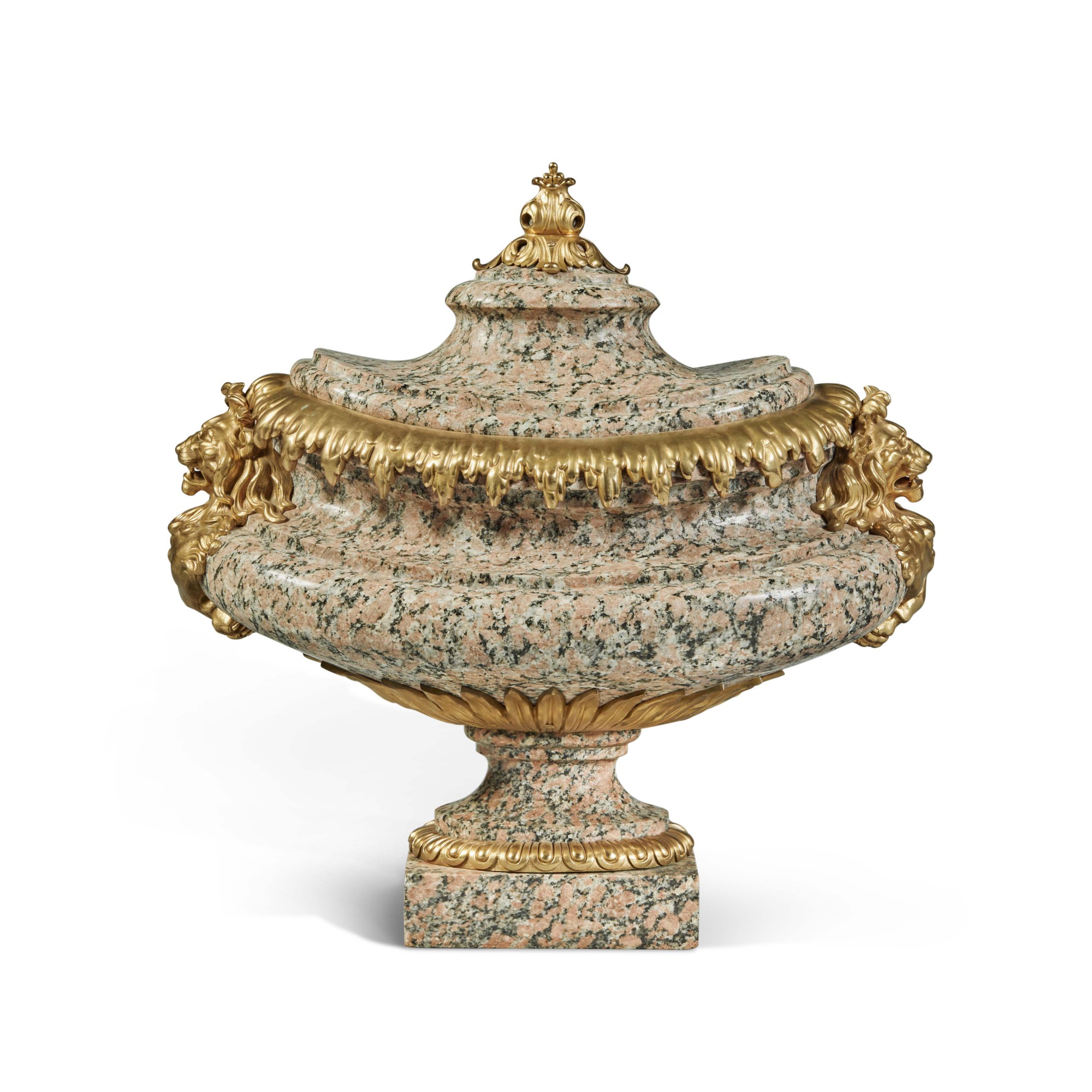 A Louis XIV Style Gilt-Bronze Mounted Pink Granite Navette Vase, Late ...