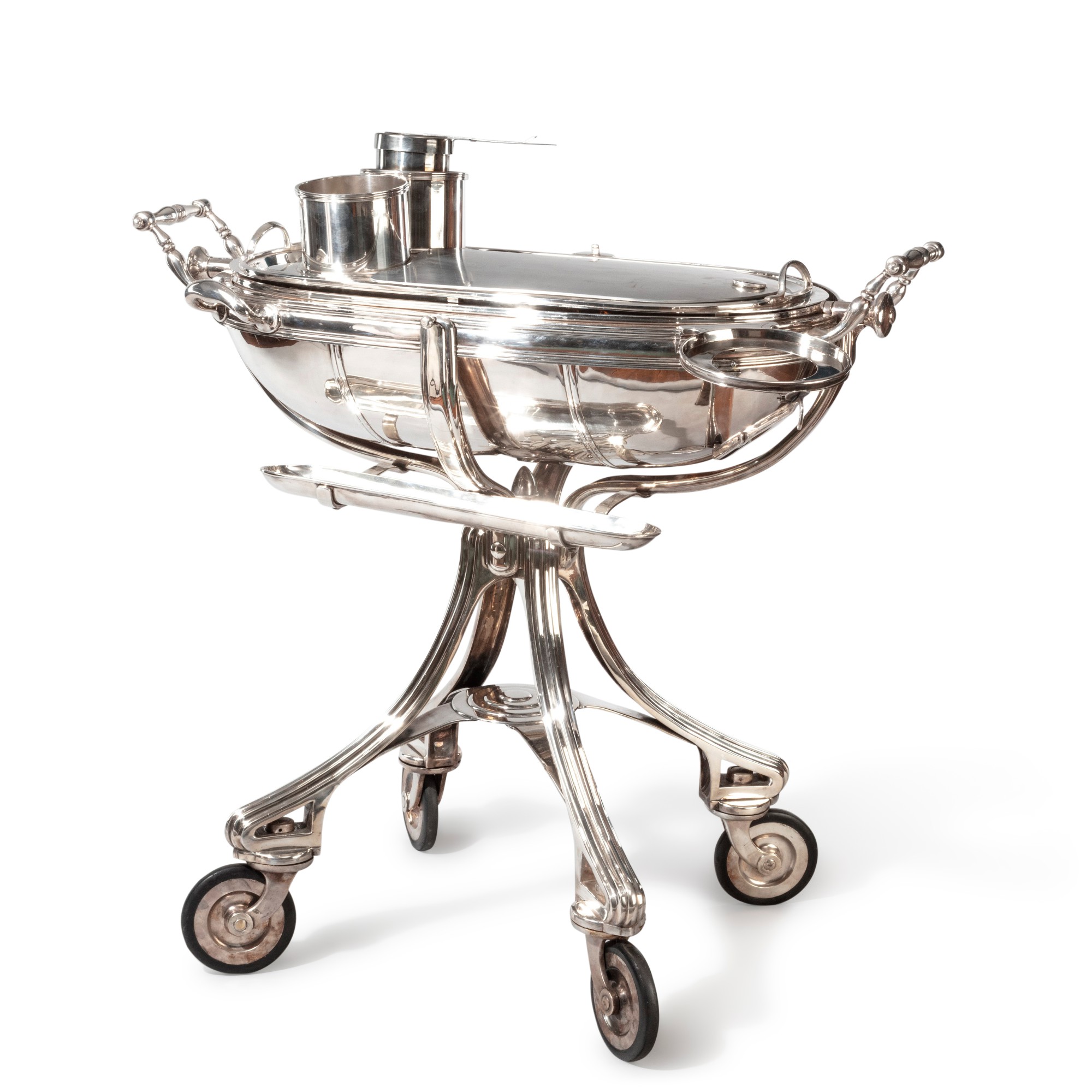 A FRENCH SILVER PLATED CARVING TROLLEY BY ERCUIS, SECOND QUARTER 20TH ...