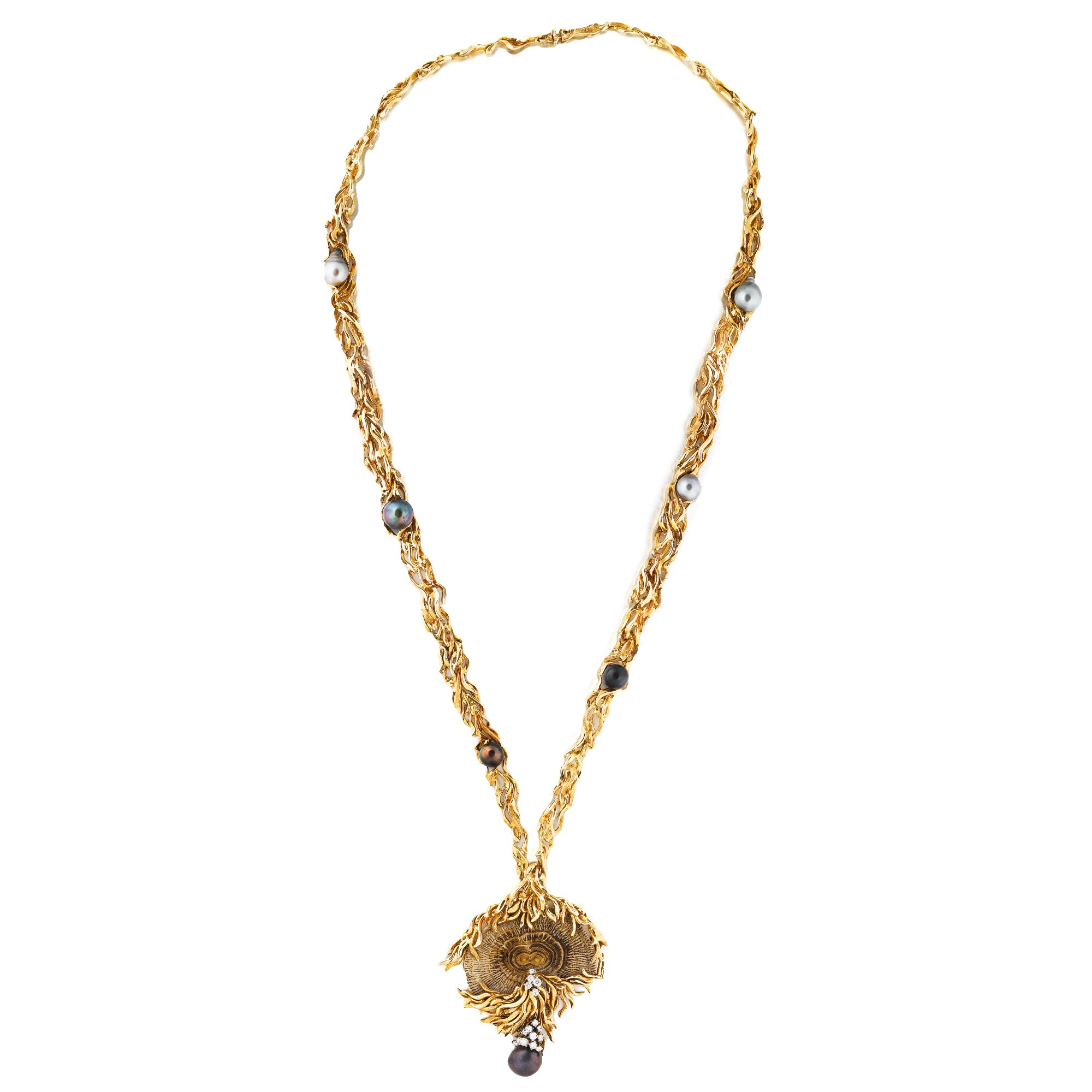 Gilbert Albert | Collier bois fossilisé, perles de culture et diamants ...