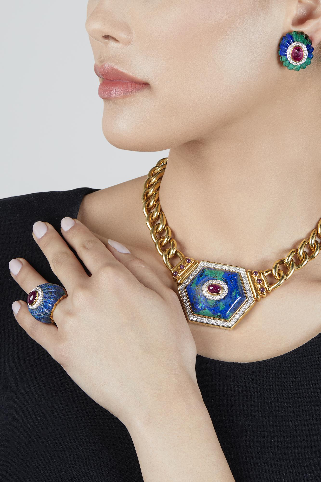 David Webb | Suite of Azurmalachite, Diamond and Ruby Jewels ...