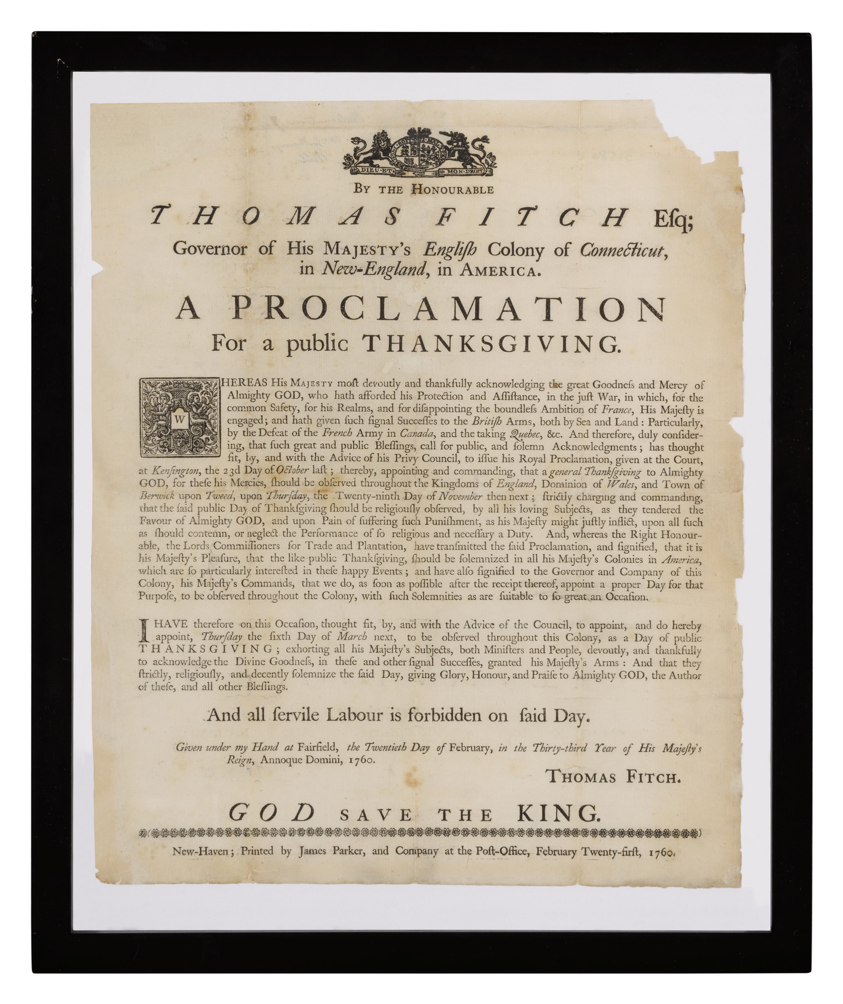 Fitch, Thomas | A proclamation issued to commemorate the defeat of the ...
