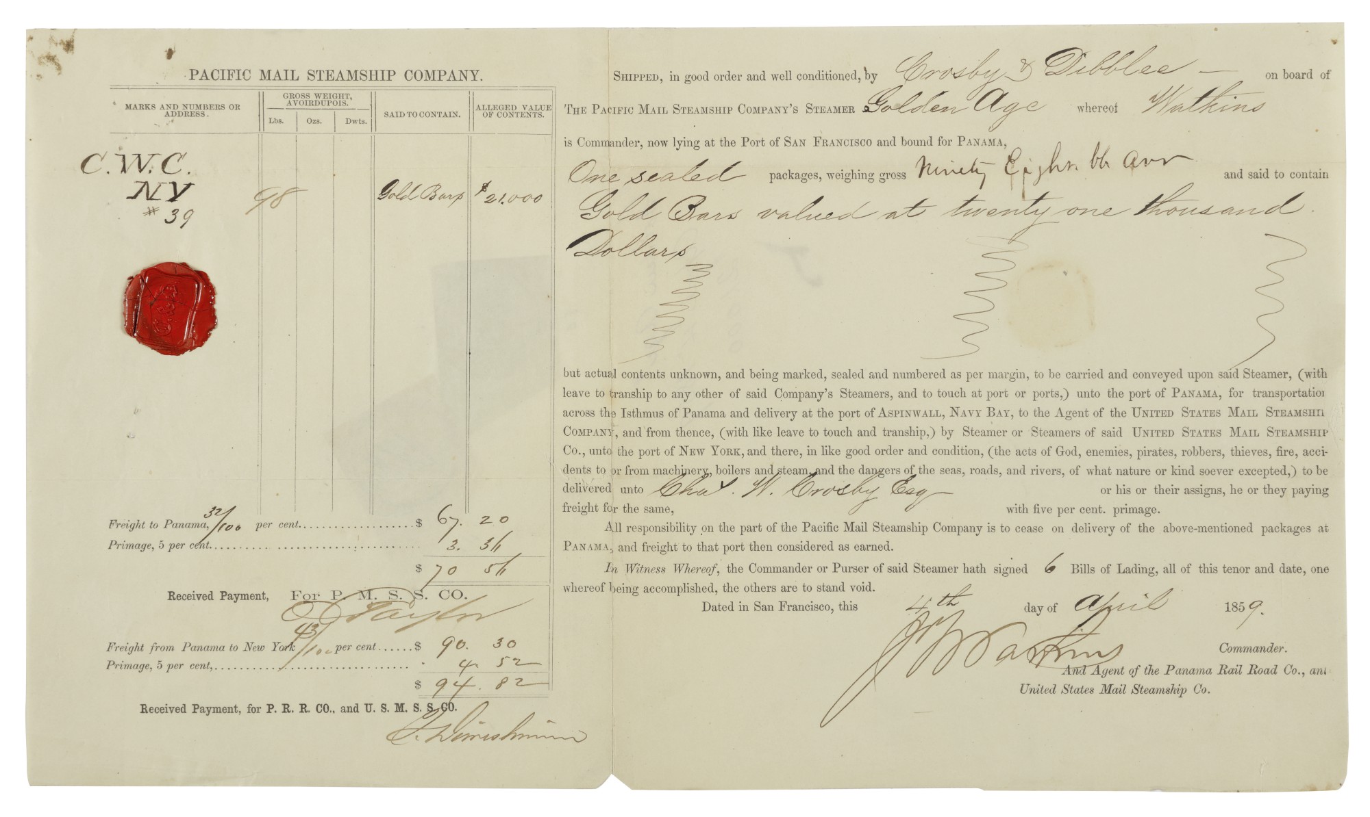 (GOLD RUSH) | Two bills of lading, documenting cargo related to the ...