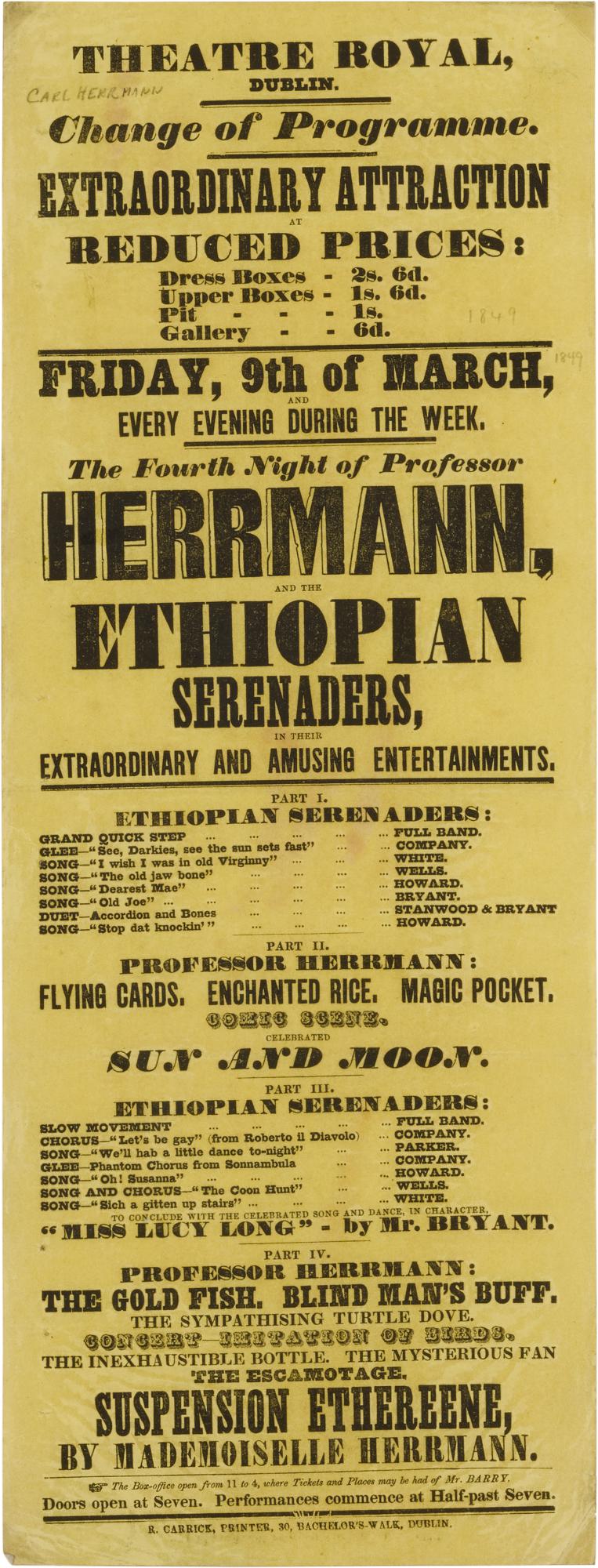Herrmann, [Carl] | Professor Herrmann's Extraordinary Entertainments ...