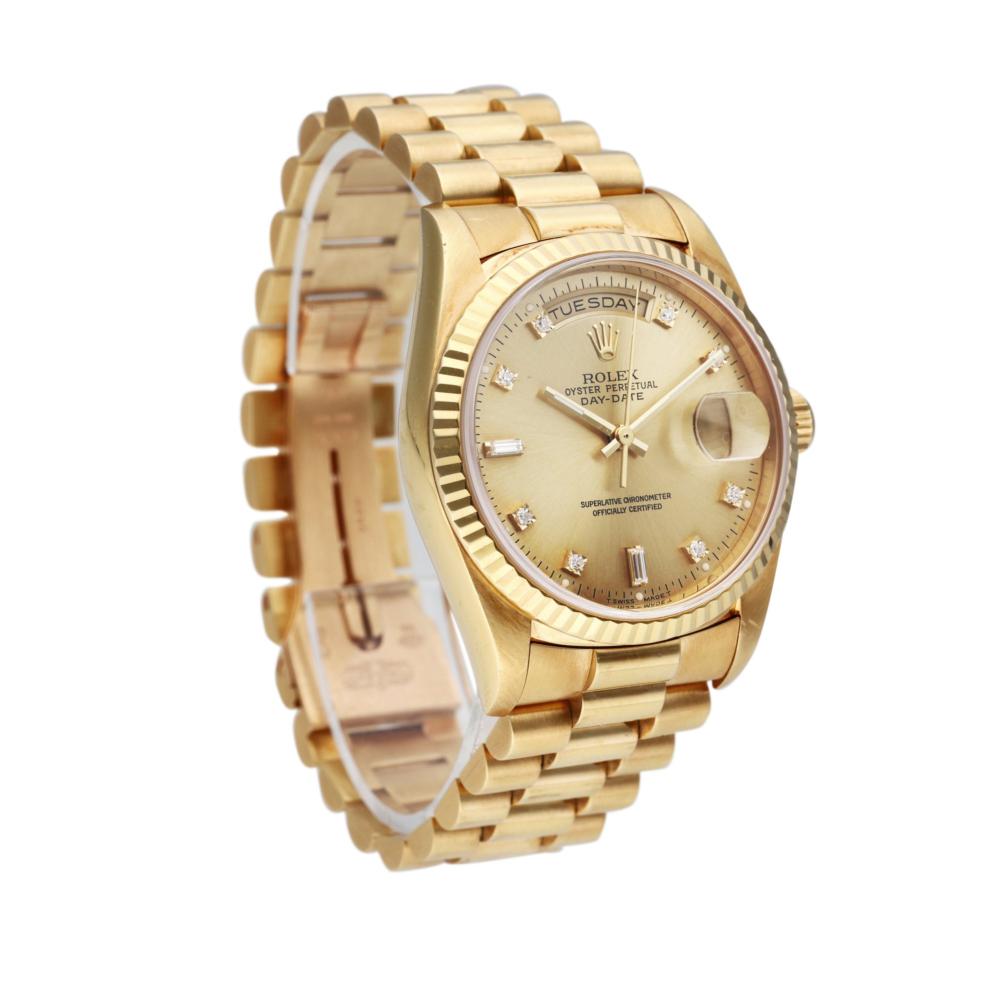 Reference 18238 Day-Date | A yellow gold and diamond-set automatic wristwatch with day, date ...