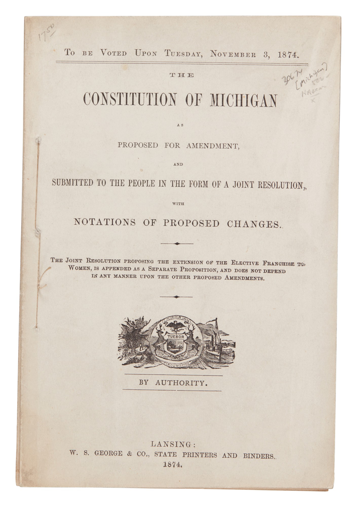 Michigan | The proposed amendment of 1874 to extend the vote to women ...