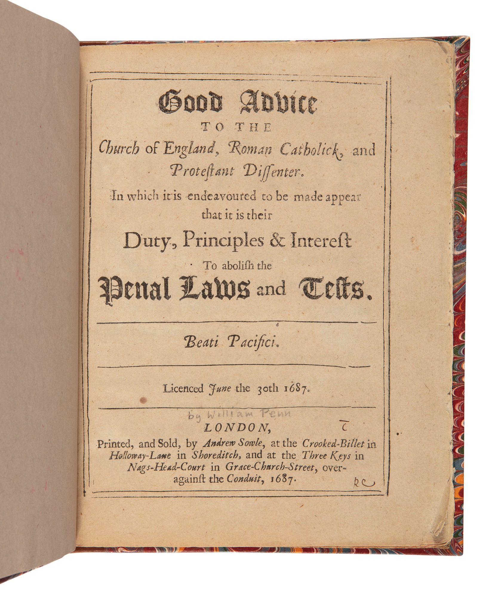 [Penn, William] | A missive extoling religious toleration | The Passion ...
