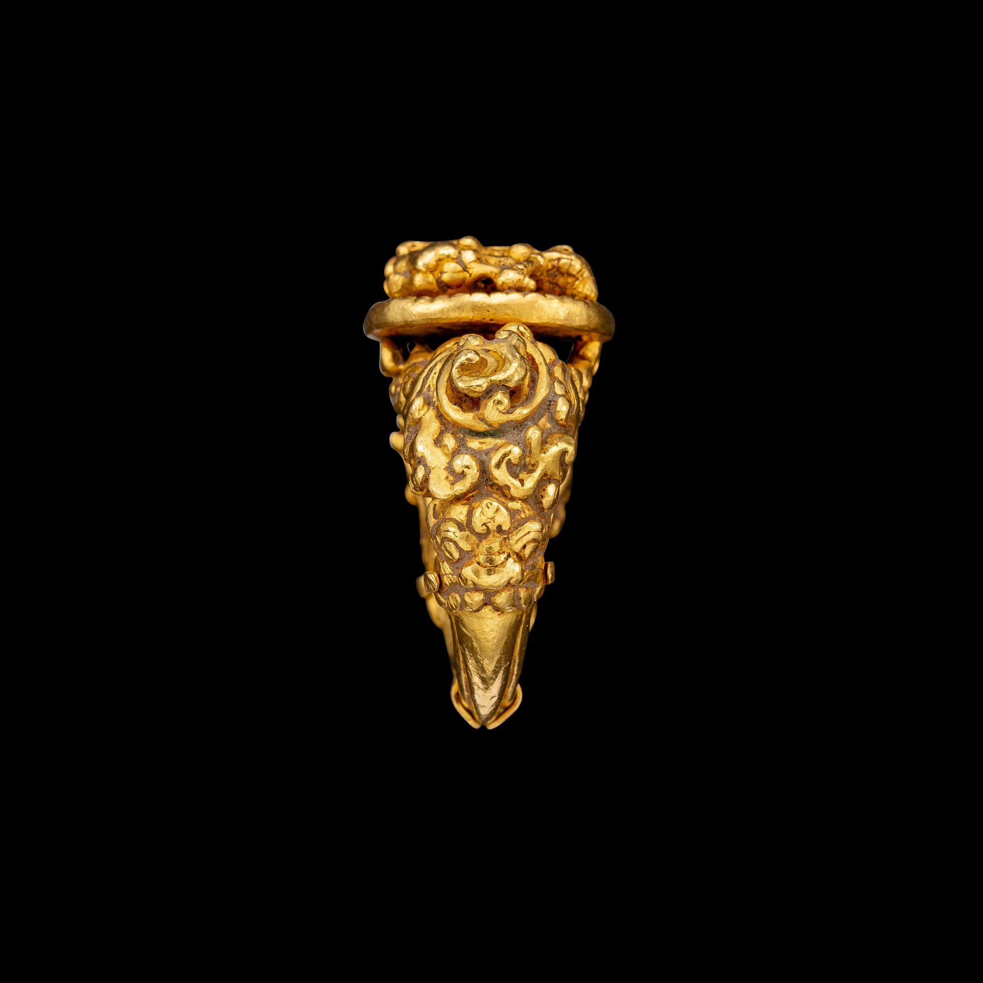 A gold 'Shiva and Parvati riding on Nandi' ring Khmer, Angkor period ...