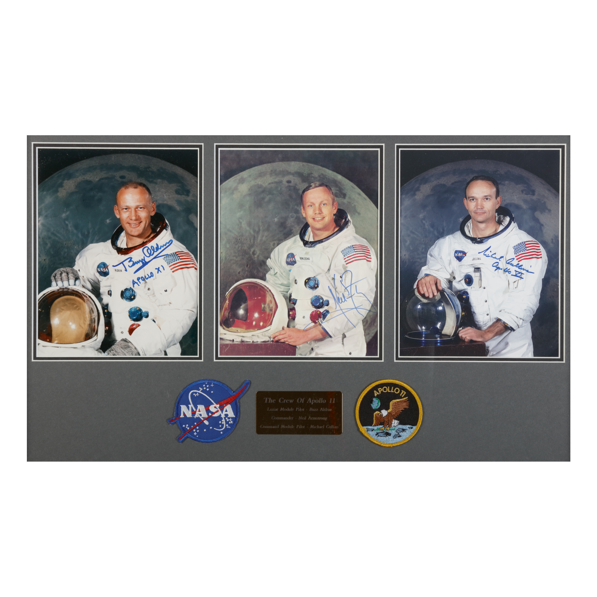 [APOLLO 11]. A GROUP OF 3 NASA WHITE SPACESUIT PORTRAITS OF THE APOLLO ...