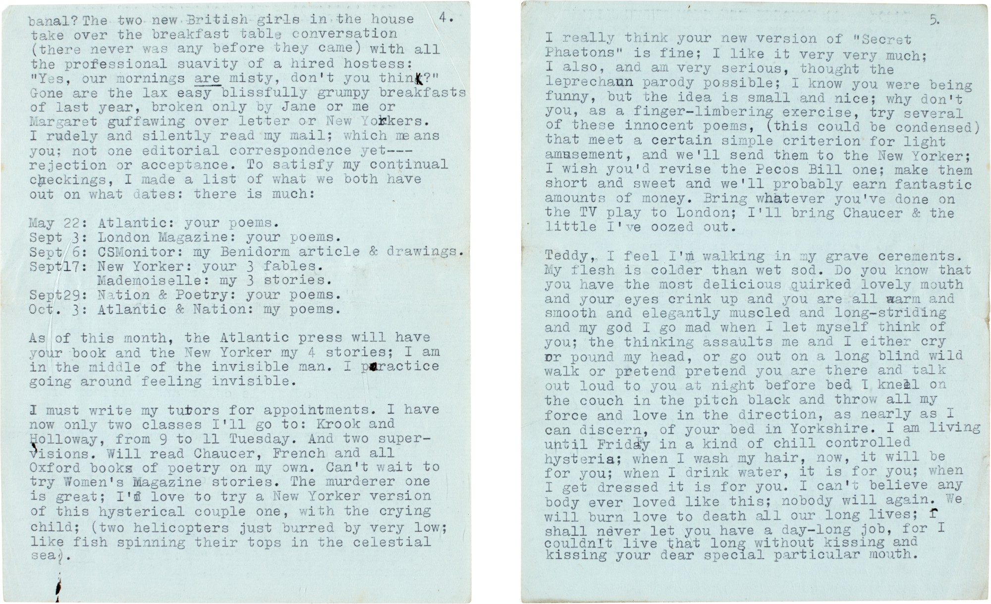 Sylvia Plath | Typed letter signed, to Ted Hughes, "we will burn love ...