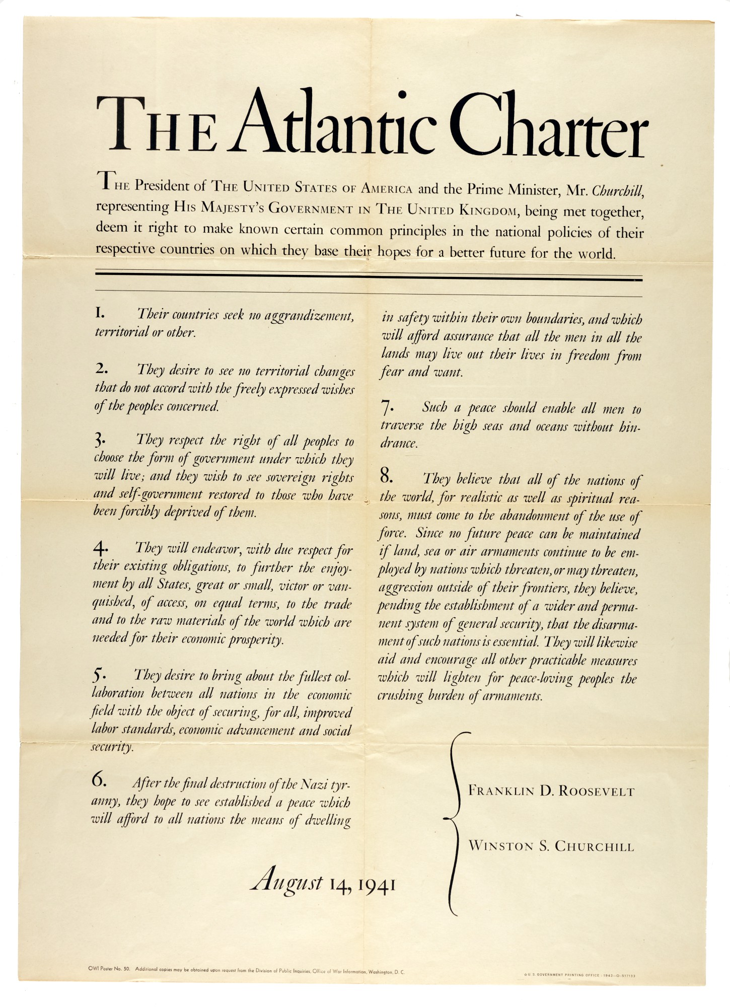 Churchill and Roosevelt | The Atlantic Charter, [1943], poster | Books ...