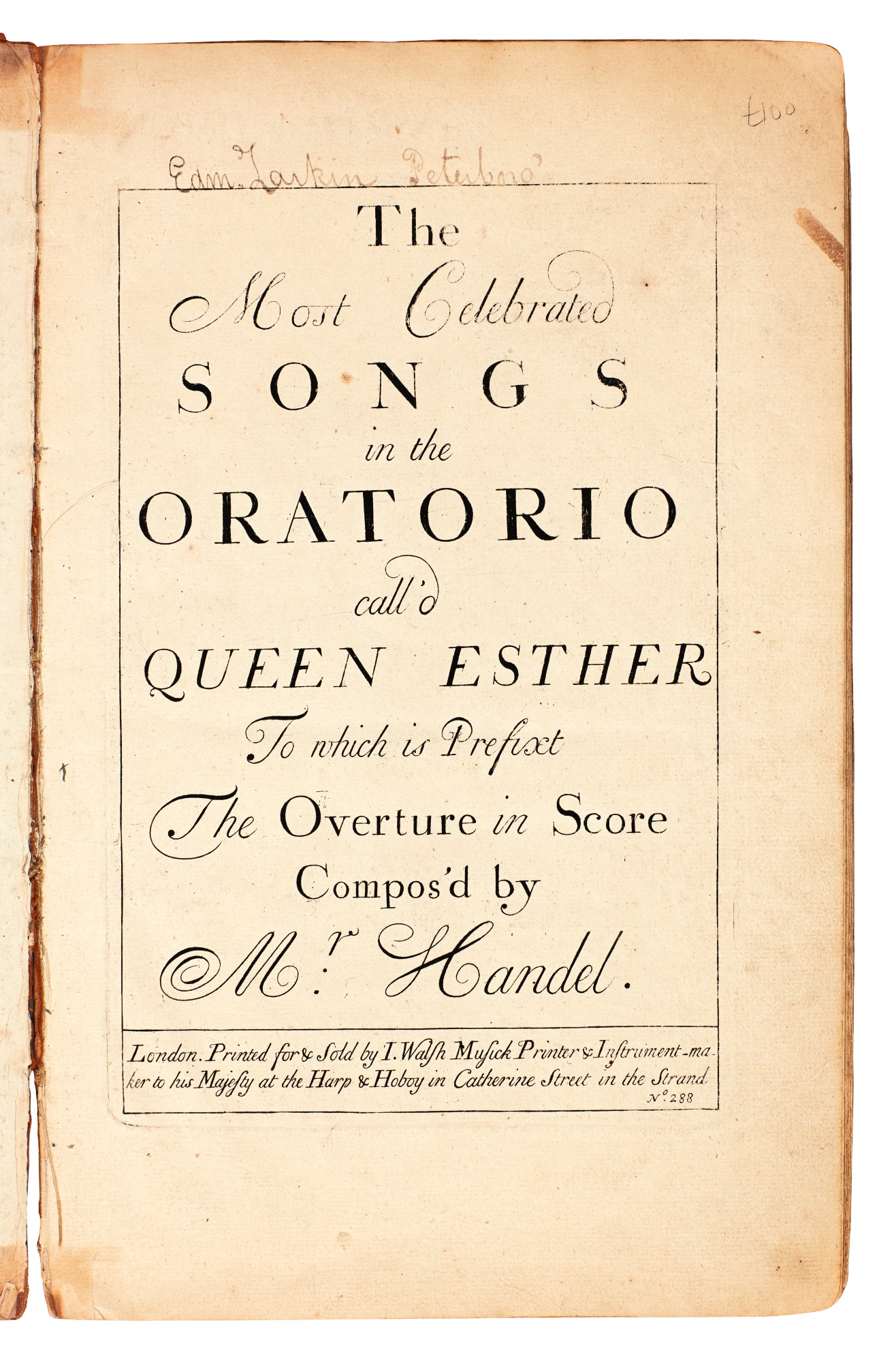 G.F. Handel. First edition of the oratorio "Esther" and three others by ...